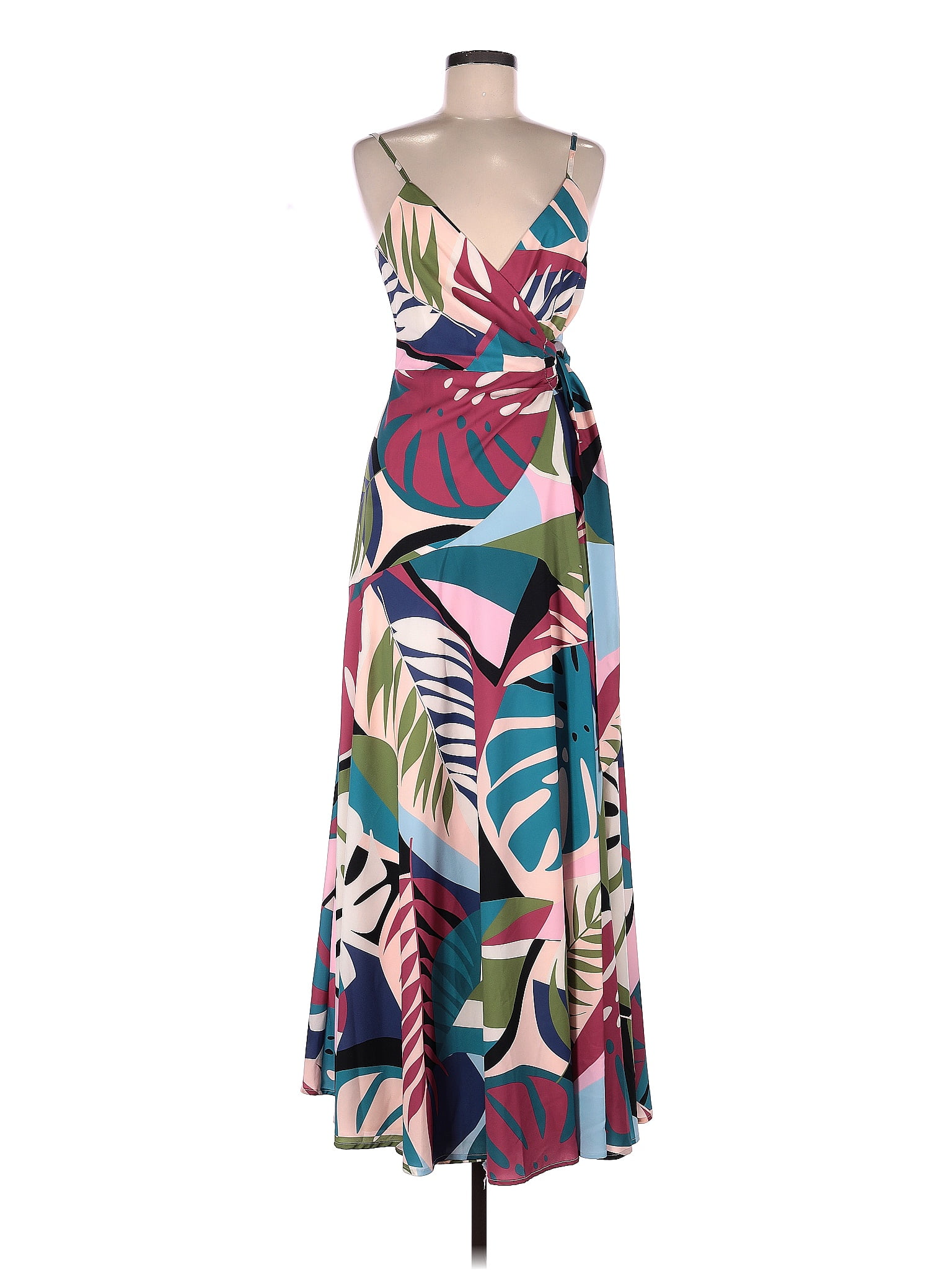 Hutch 100% Polyester Tropical Multi Color Teal Cocktail Dress Size M ...