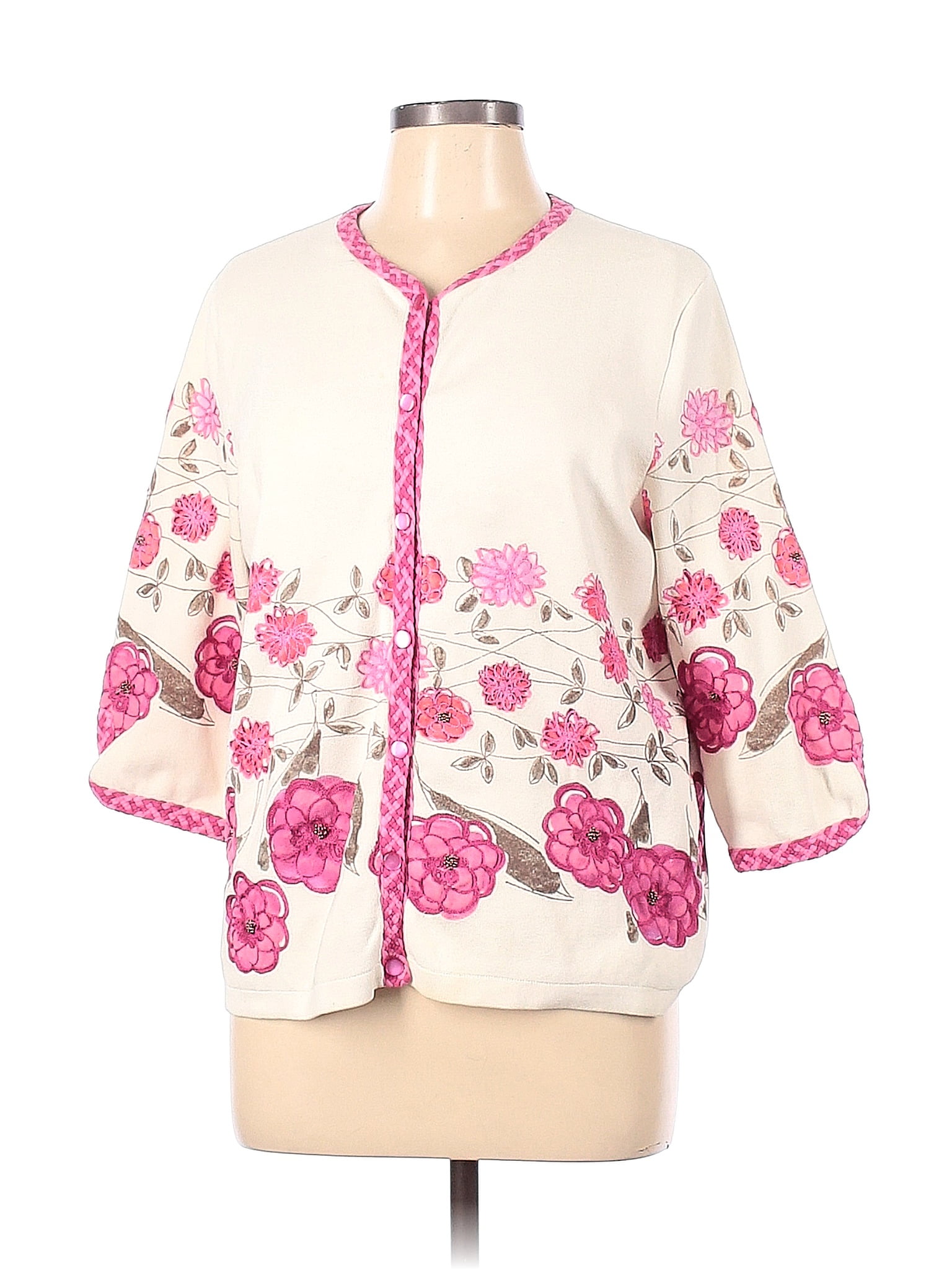 Sigrid Olsen Color Block Floral Ivory Cardigan Size L - 80% off | thredUP