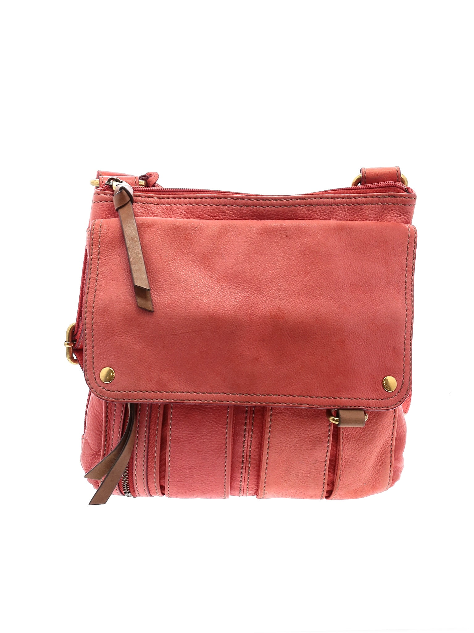 Fossil 100% Leather Solid Red Pink Leather Crossbody Bag One Size - 67% ...
