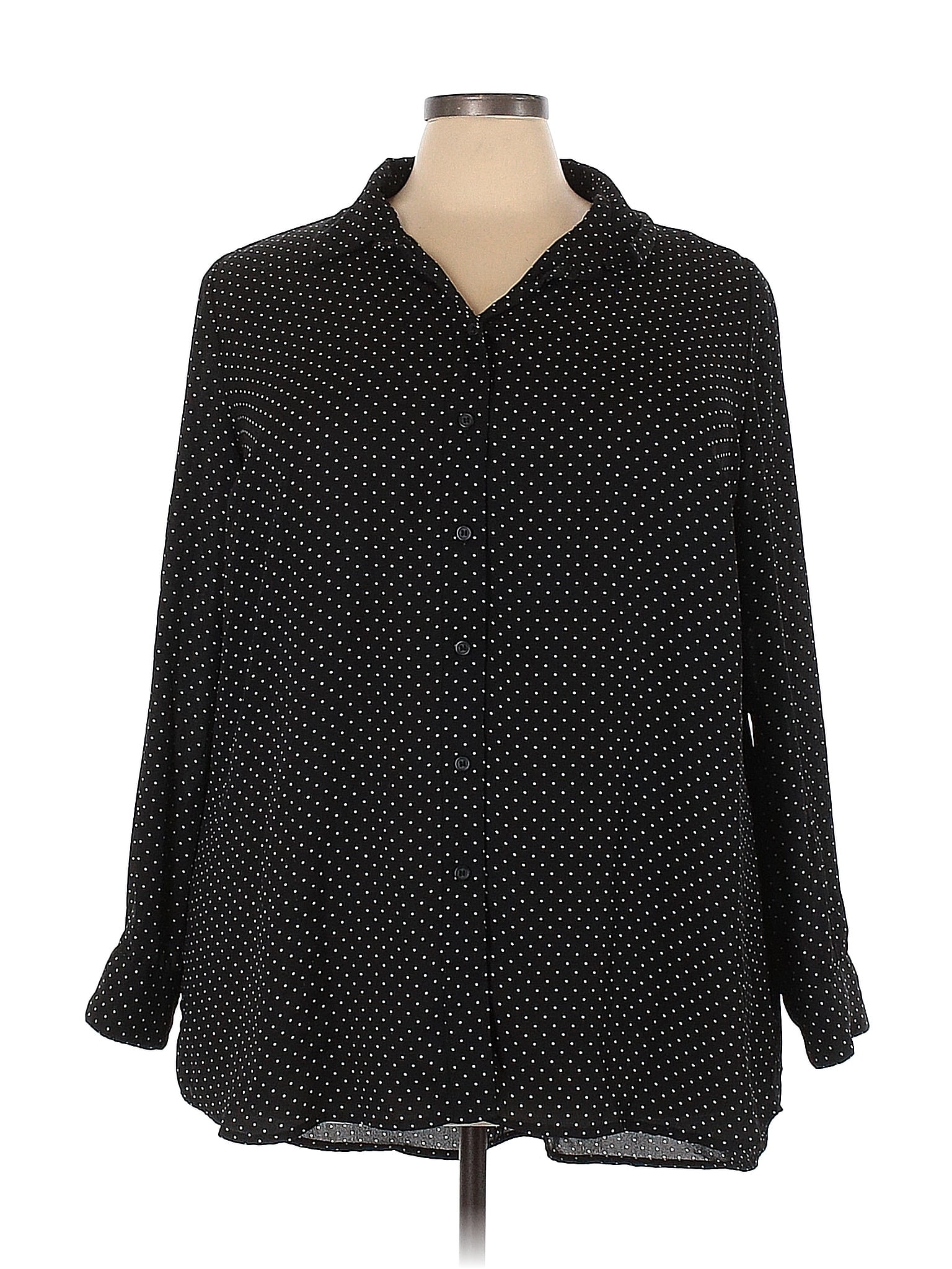 Lane Bryant 100 Polyester Polka Dots Black Long Sleeve Blouse Size 22