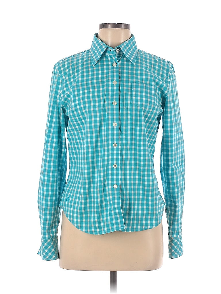 Lilly Pulitzer Checkered-gingham Teal Long Sleeve Button-Down Shirt Size 6 - 68% off | thredUP