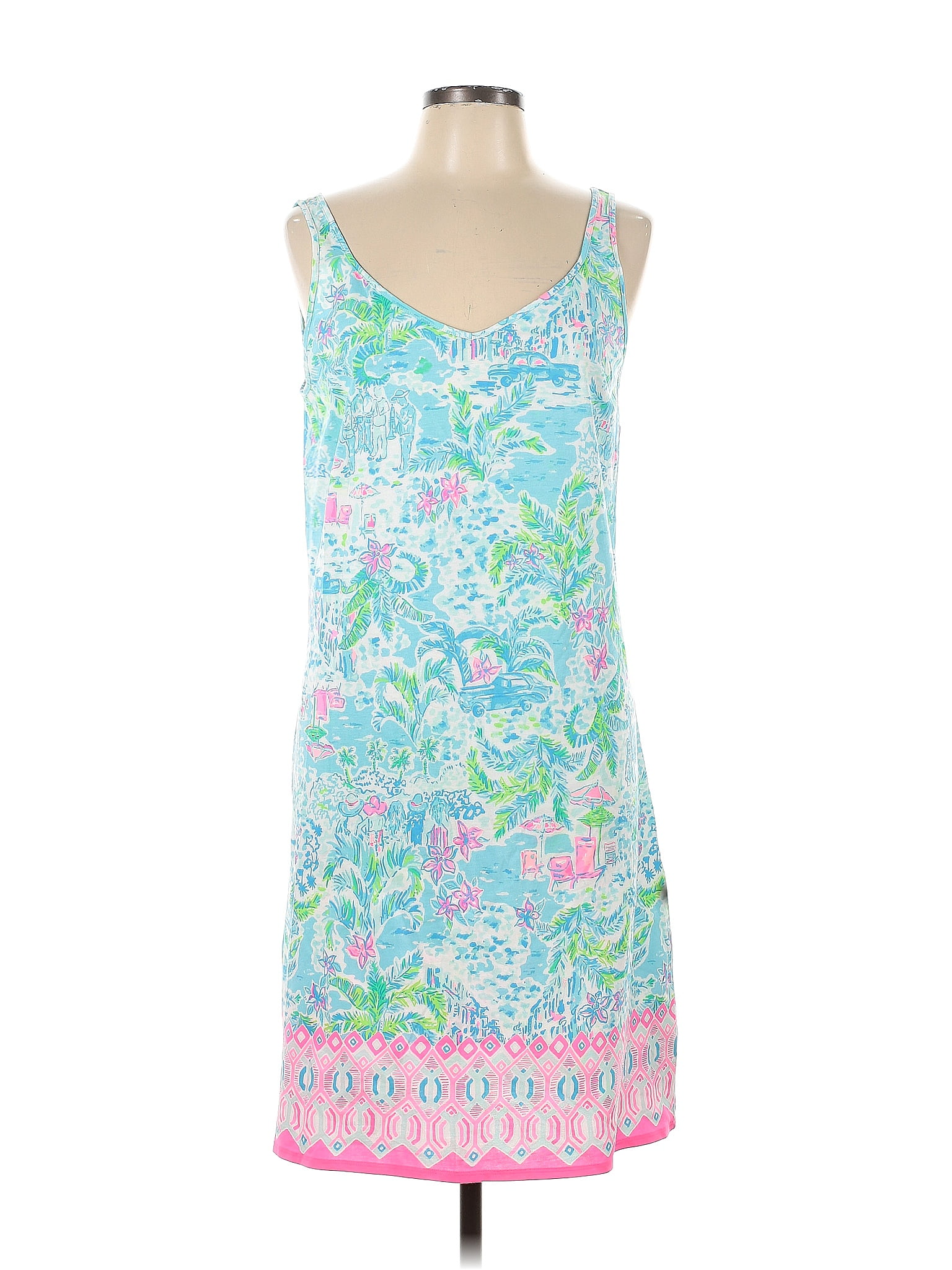 Lilly Pulitzer 100 Cotton Multi Color Blue Casual Dress Size L 59