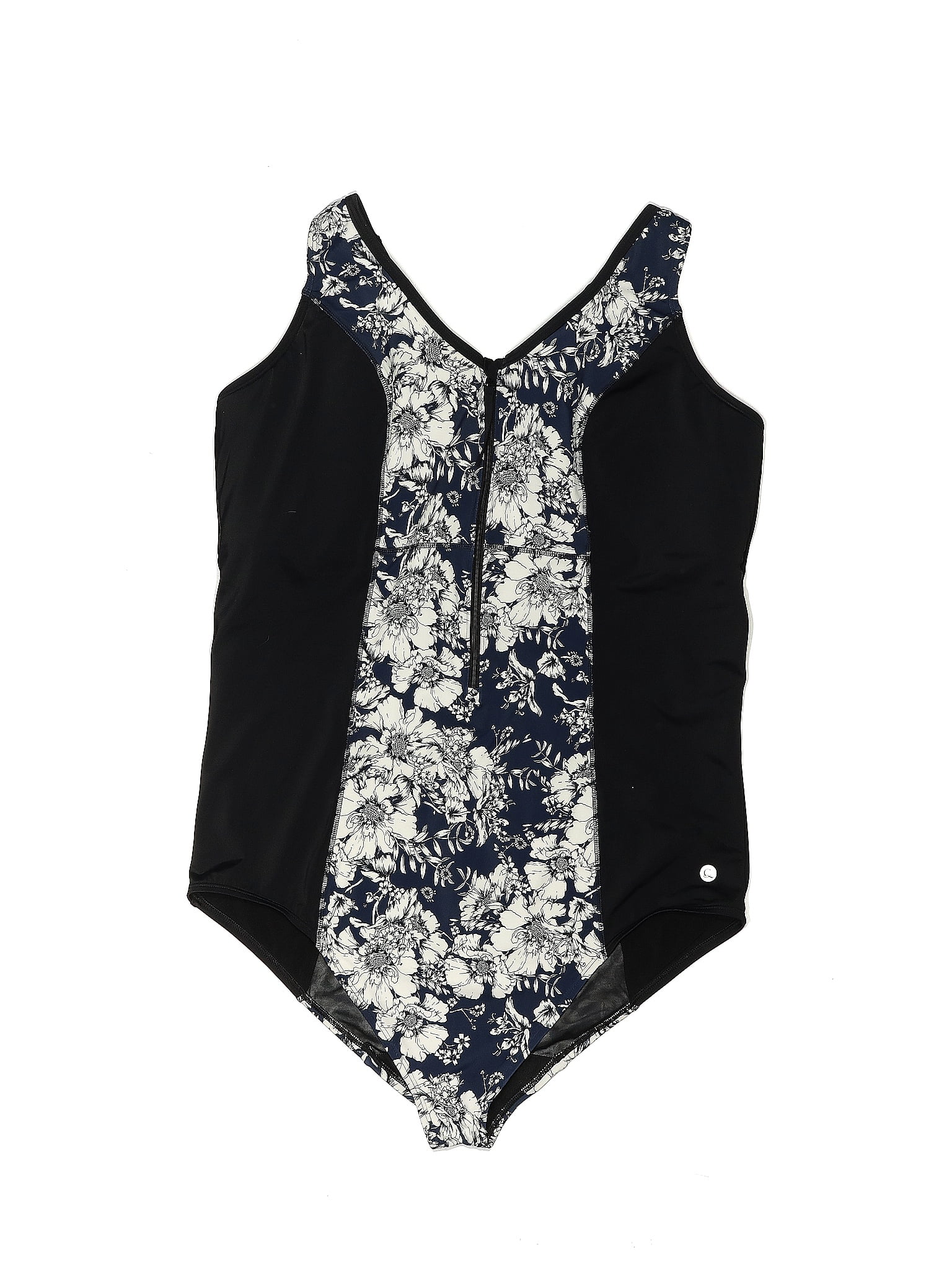 Swim By Cacique Floral Multi Color Black One Piece Swimsuit Size 26