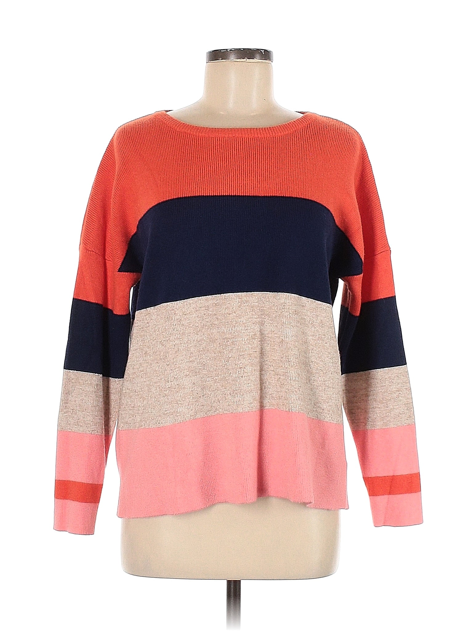 THML 100% Viscose Color Block Stripes Orange Pullover Sweater Size M ...