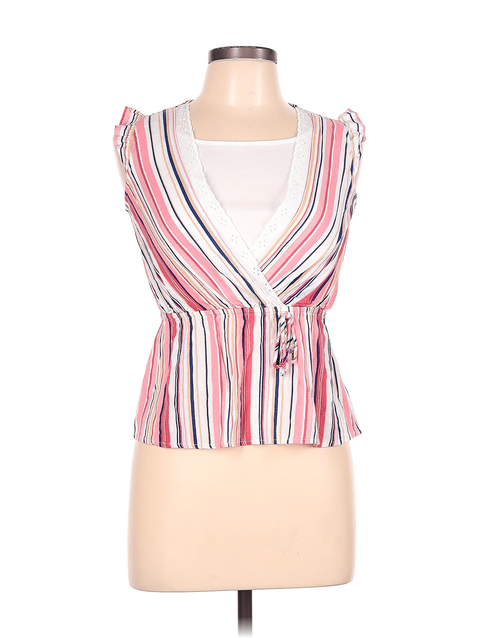 Monteau Stripes Pink Short Sleeve Blouse Size L - 50% off | thredUP