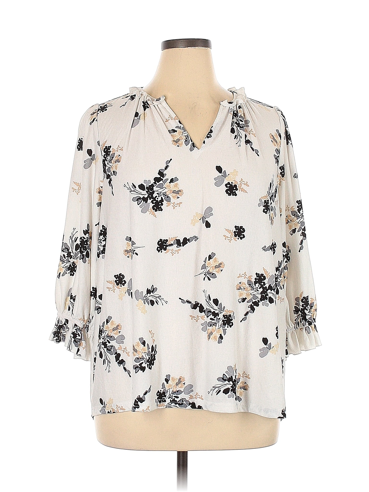 MELLODAY Floral Ivory 3/4 Sleeve Blouse Size 1X (Plus) - 75% off | ThredUp