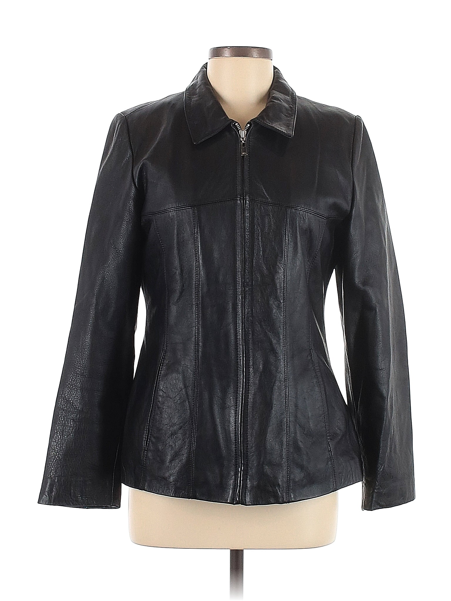 Wilsons Leather 100% Leather Solid Black Leather Jacket Size M - 75% ...