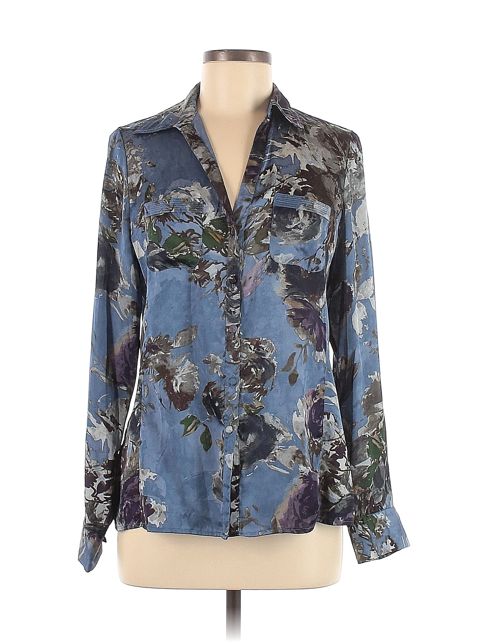 Jones New York 100% Polyester Paisley Blue Long Sleeve Blouse Size 6 ...