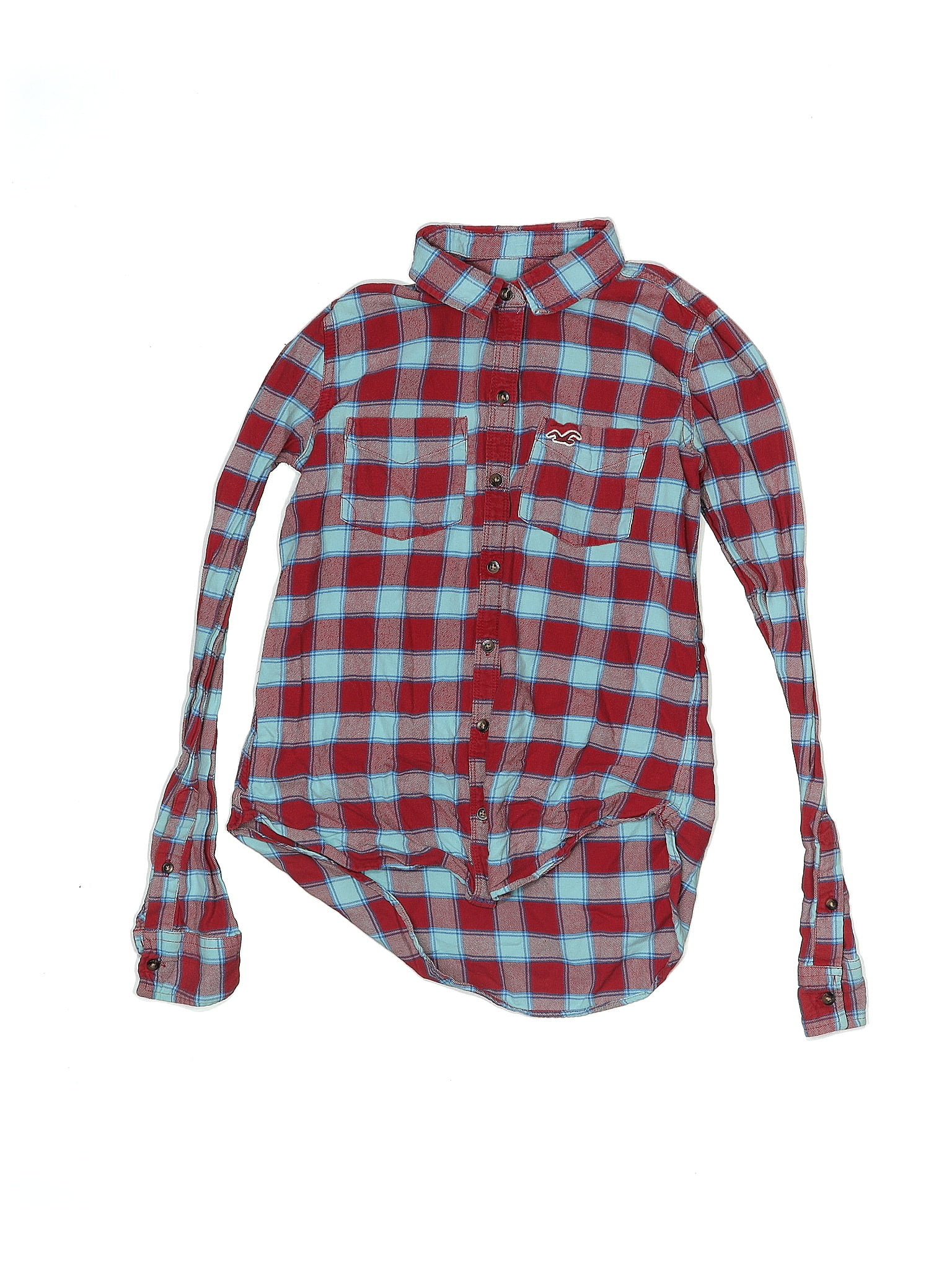 Hollister 100 Cotton Plaid Red Long Sleeve Button Down Shirt Size X