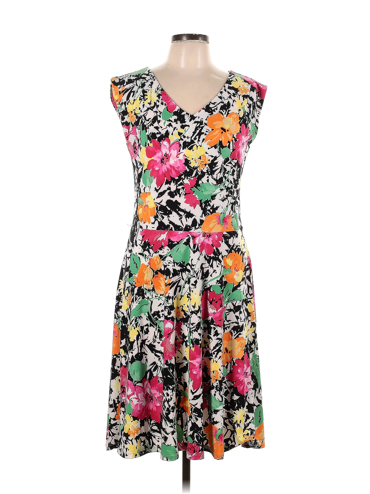 Lauren By Ralph Lauren 100 Polyester Floral Multi Color Black Casual