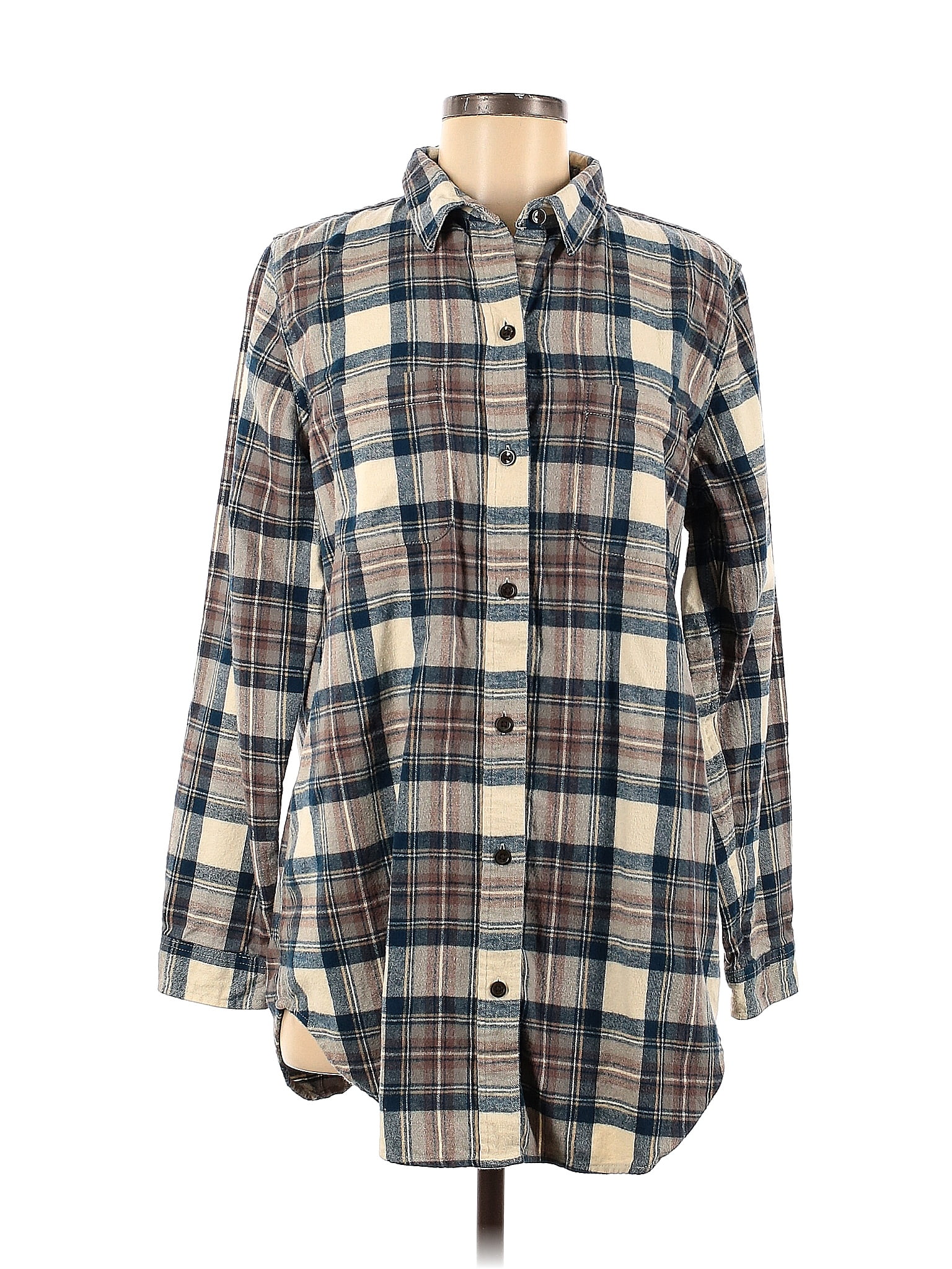 L.L.Bean 100% Cotton Plaid Multi Color Blue Long Sleeve Button-Down Shirt Size M - 48% off | thredUP