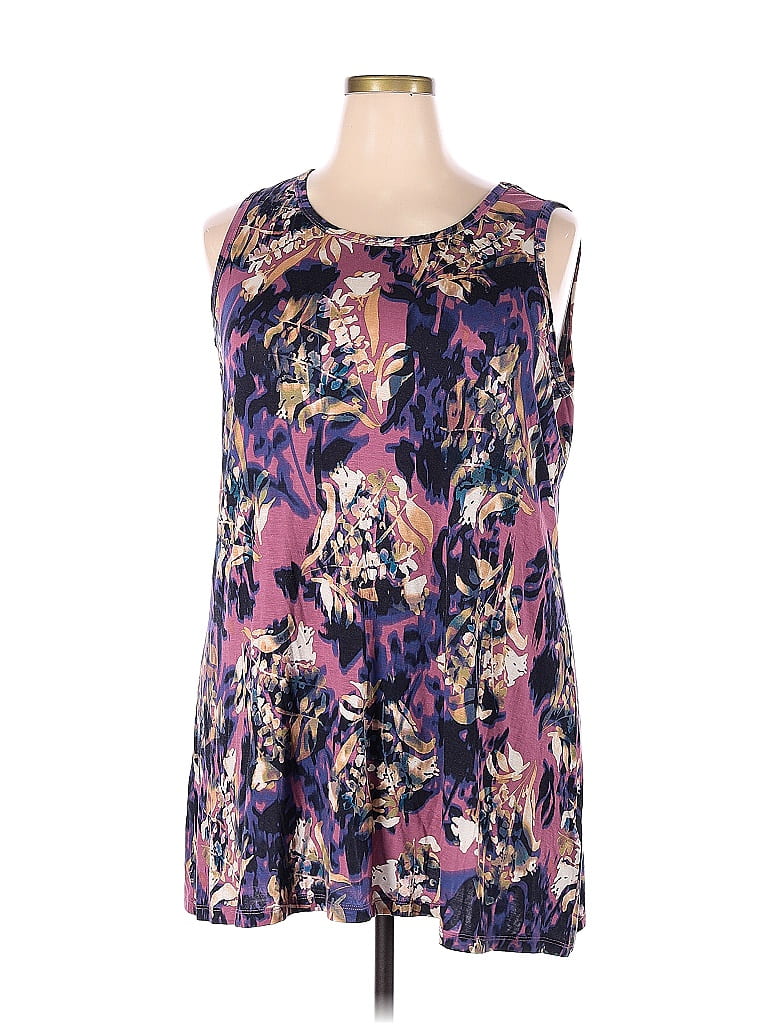 Logo By Lori Goldstein Floral Multi Color Purple Tank Top Size 2x Plus