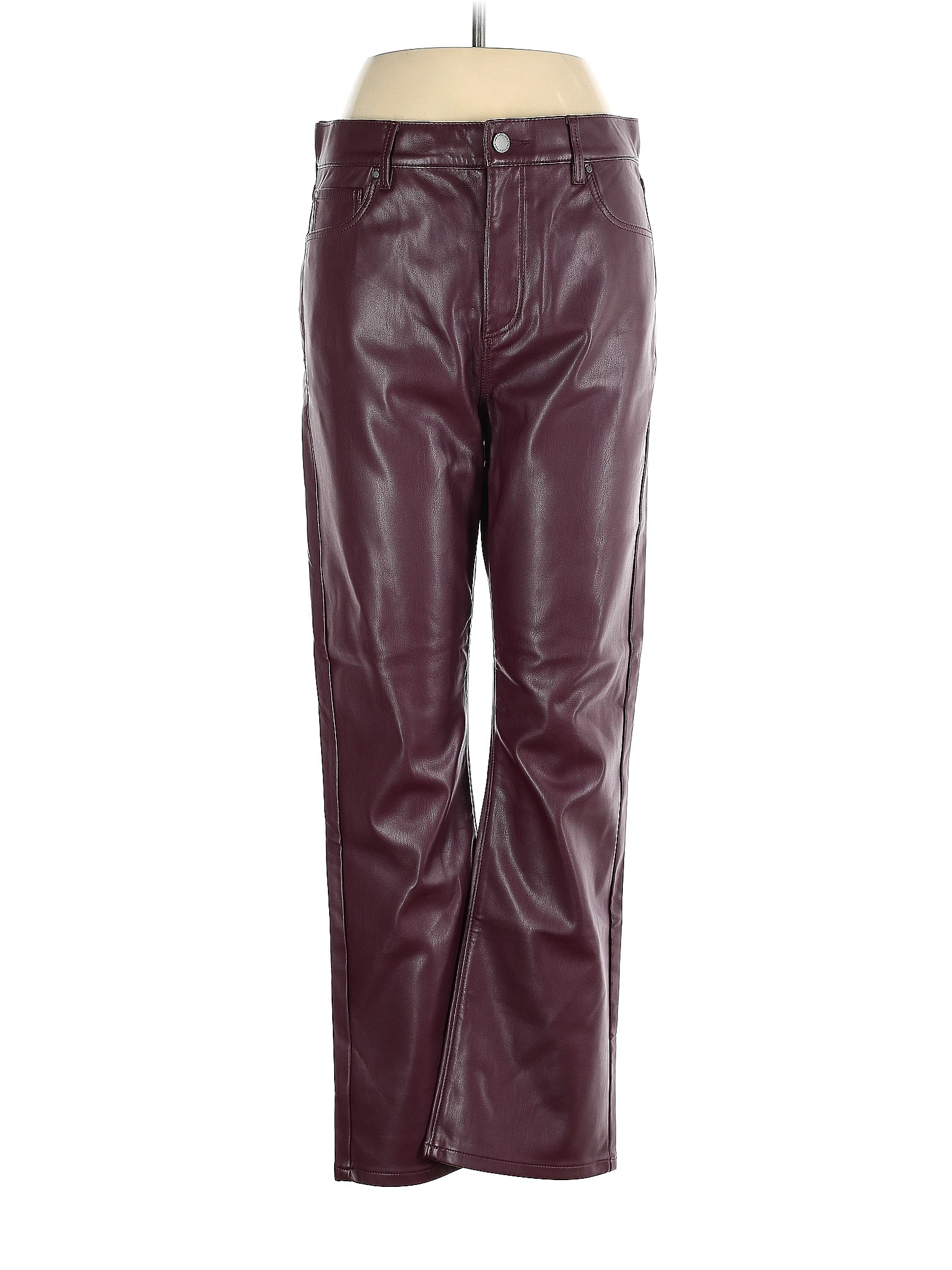 Ann Taylor 100% Polyurethane Solid Maroon Burgundy Faux Leather Pants ...