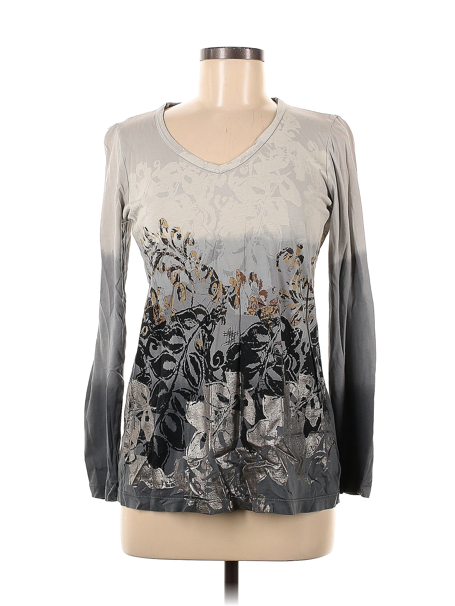 Haley K. 100% Organic Cotton Paisley Multi Color Gray Long Sleeve T ...