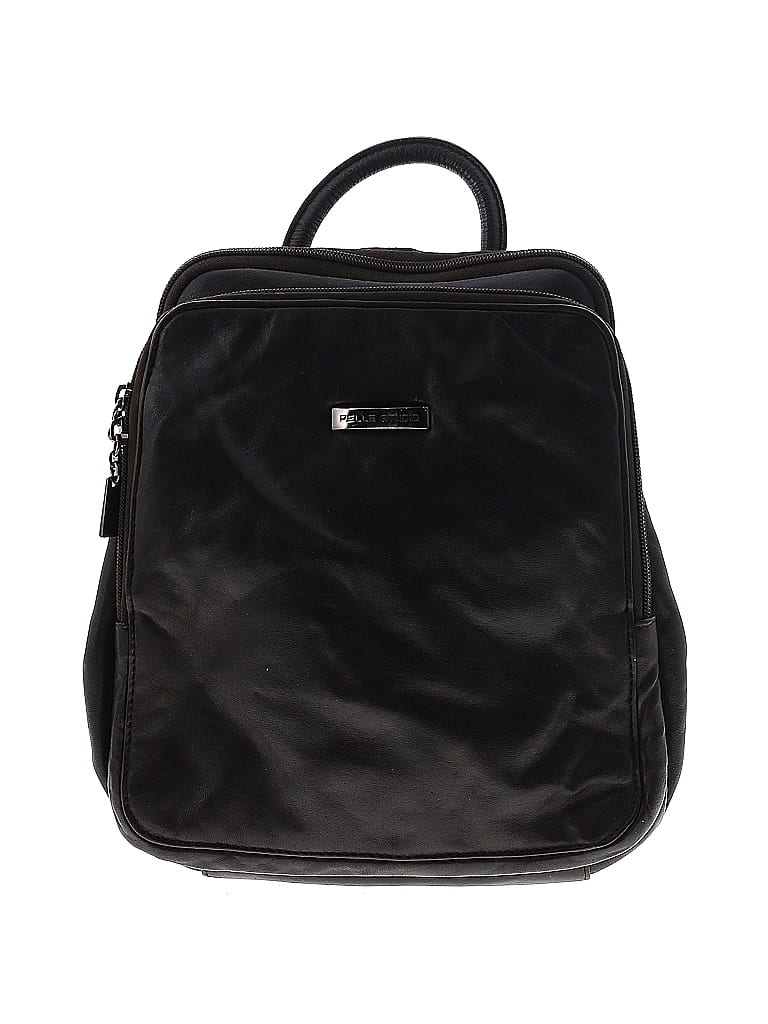 Pelle Studio 100% Leather Solid Black Burgundy Leather Backpack One ...