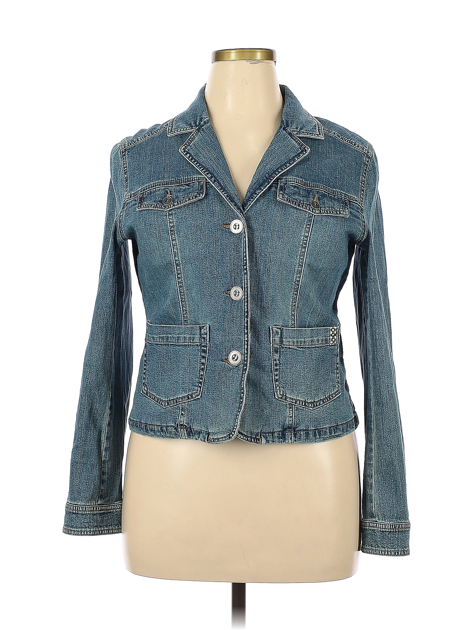 Sigrid Olsen Solid Teal Blue Denim Jacket Size 14 76 Off Thredup