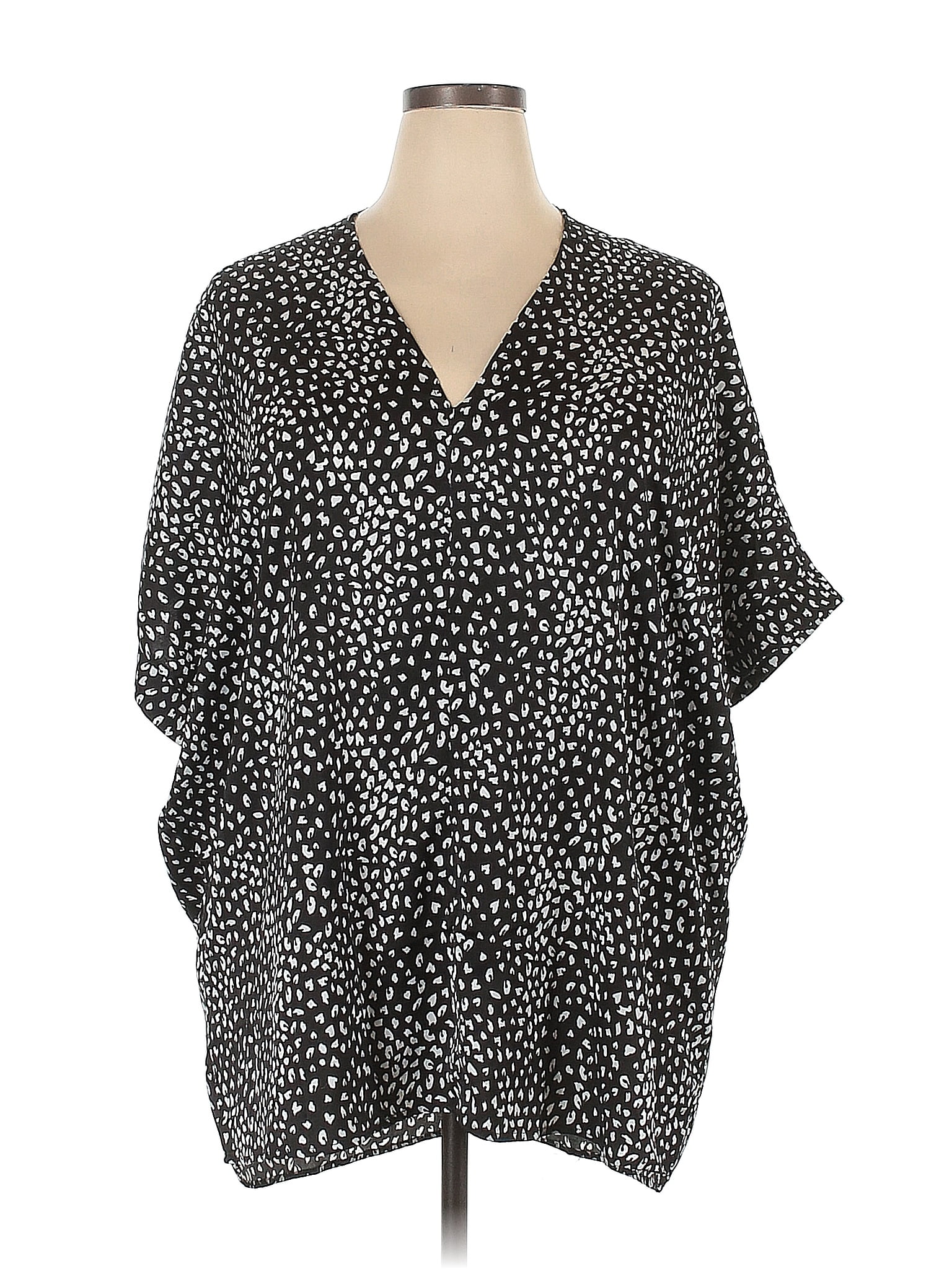 Assorted Brands 100 Polyester Polka Dots Black Short Sleeve Blouse