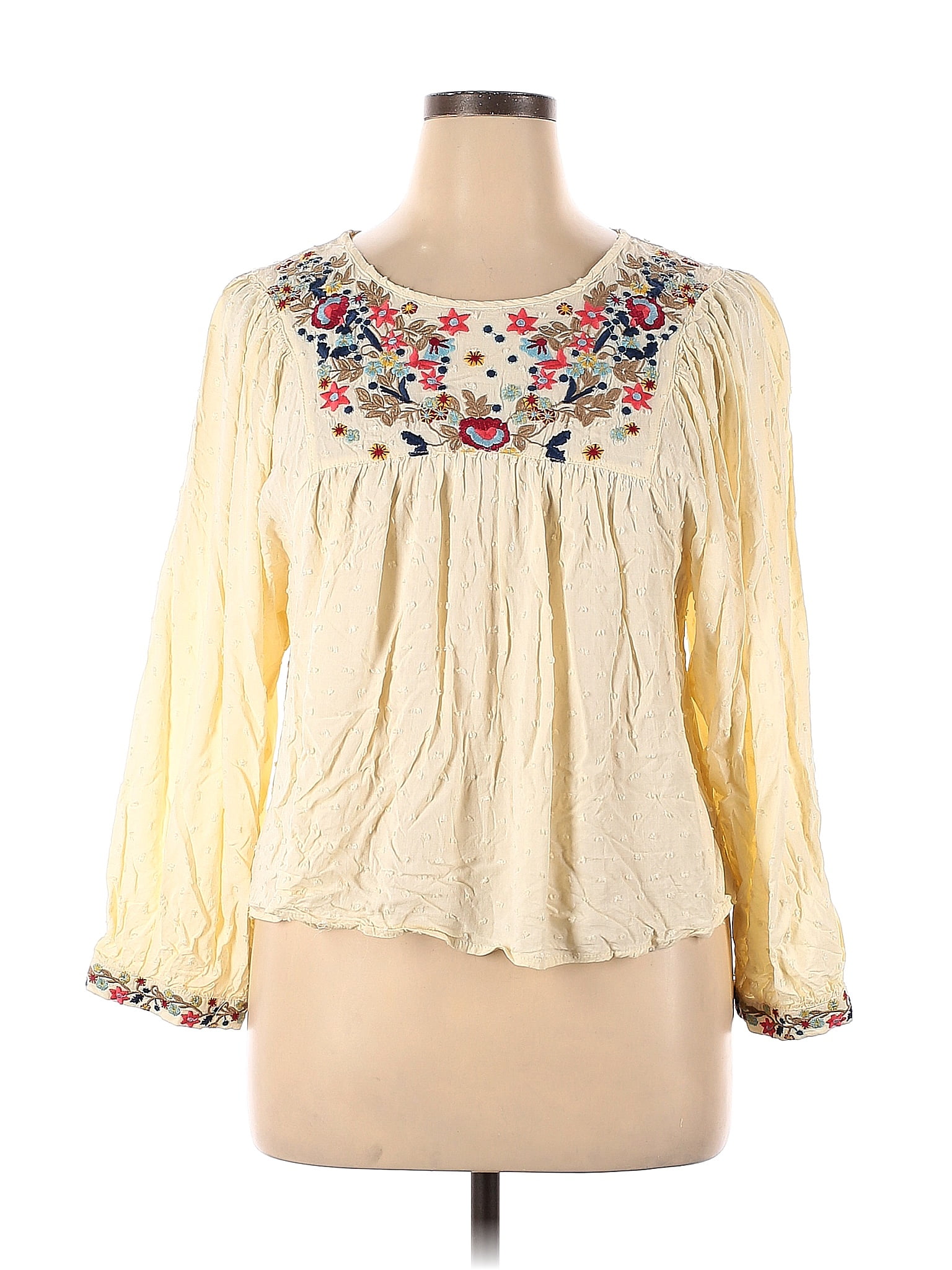 Solitaire 100 Rayon Yellow Long Sleeve Blouse Size Xl 57 Off Thredup