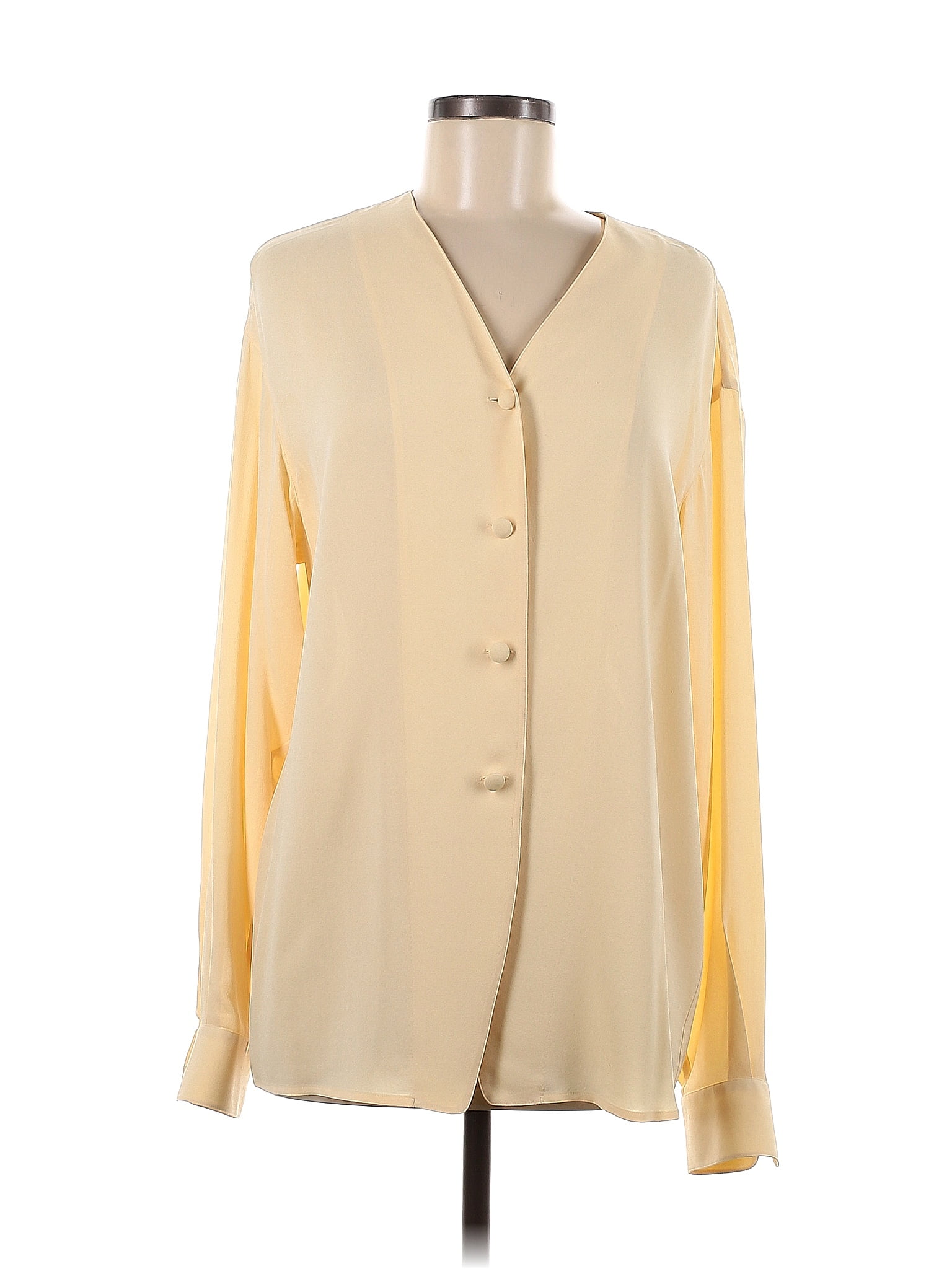 Emanuel Emanuel Ungaro Solid Ivory Yellow Long Sleeve Button-Down Shirt ...