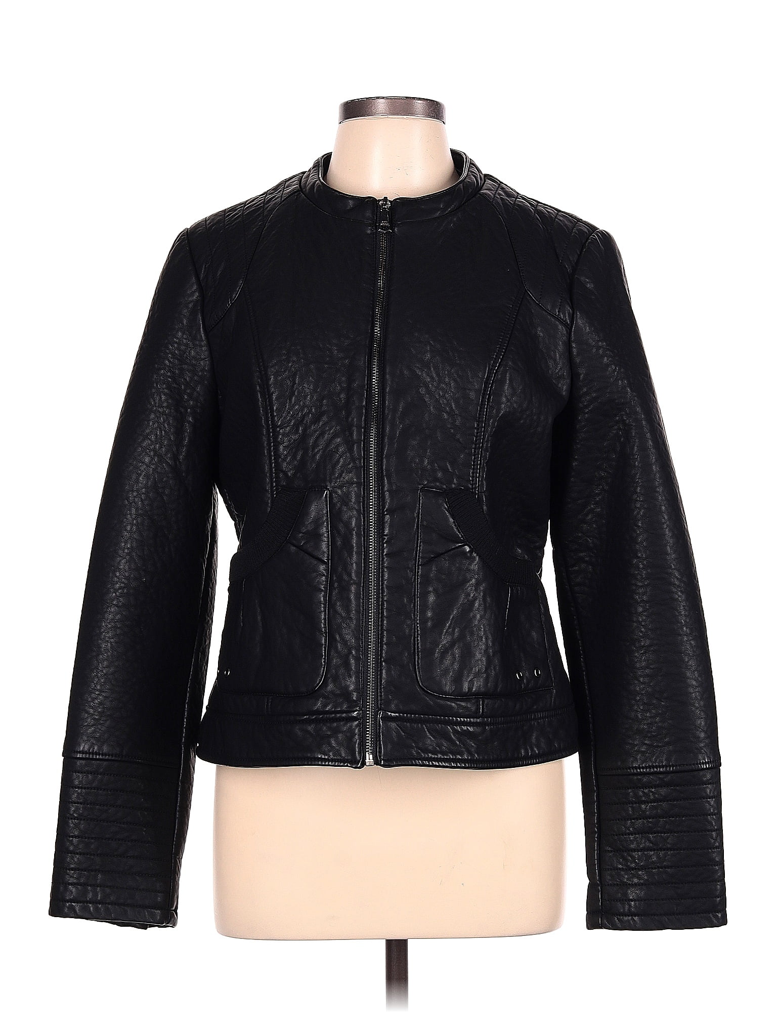 Steve Madden 100% Polyester Solid Black Faux Leather Jacket Size L - 69% off | thredUP