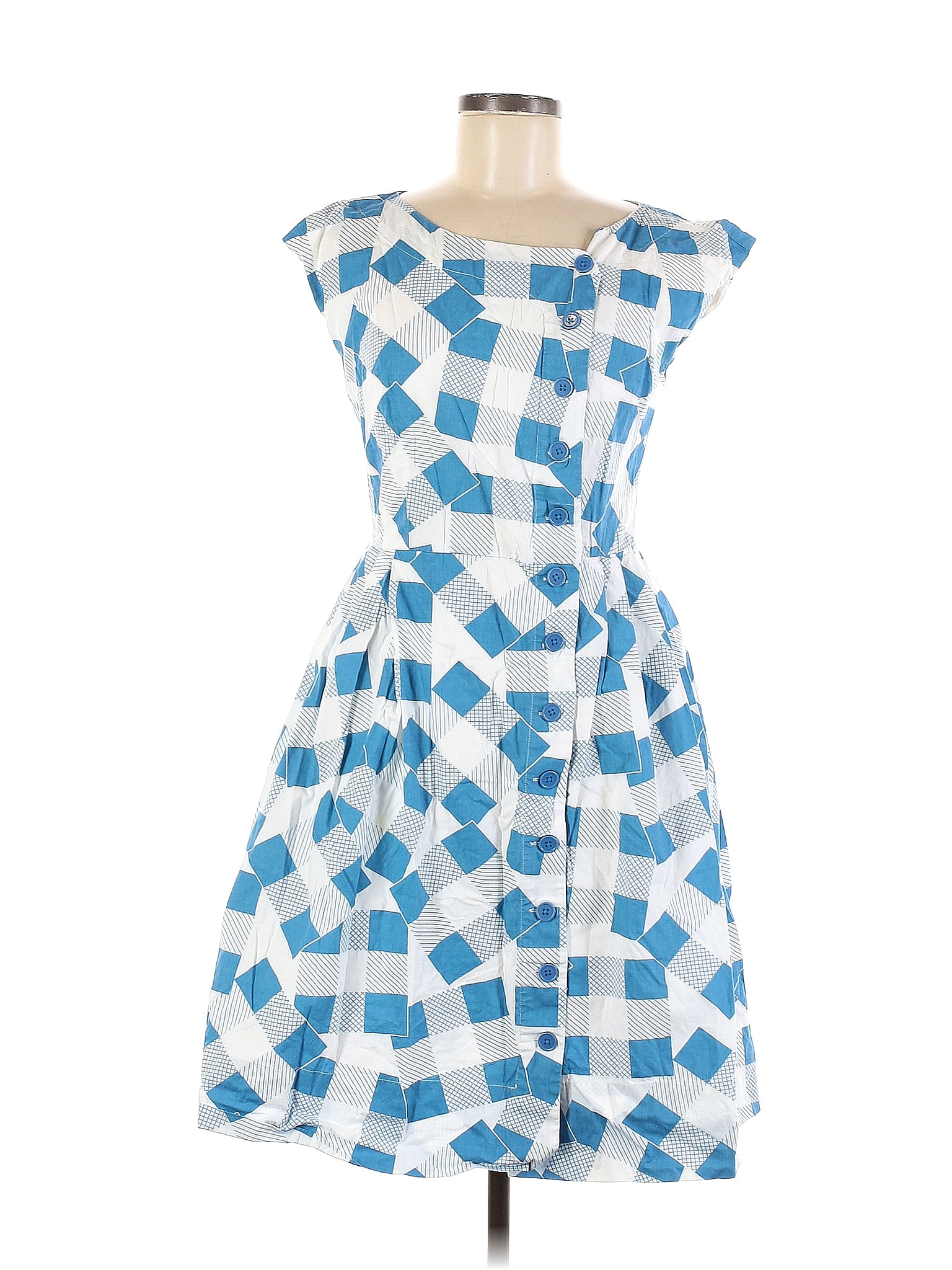 Emily and Fin 100% Cotton Multi Color Blue Casual Dress Size M - 70% ...