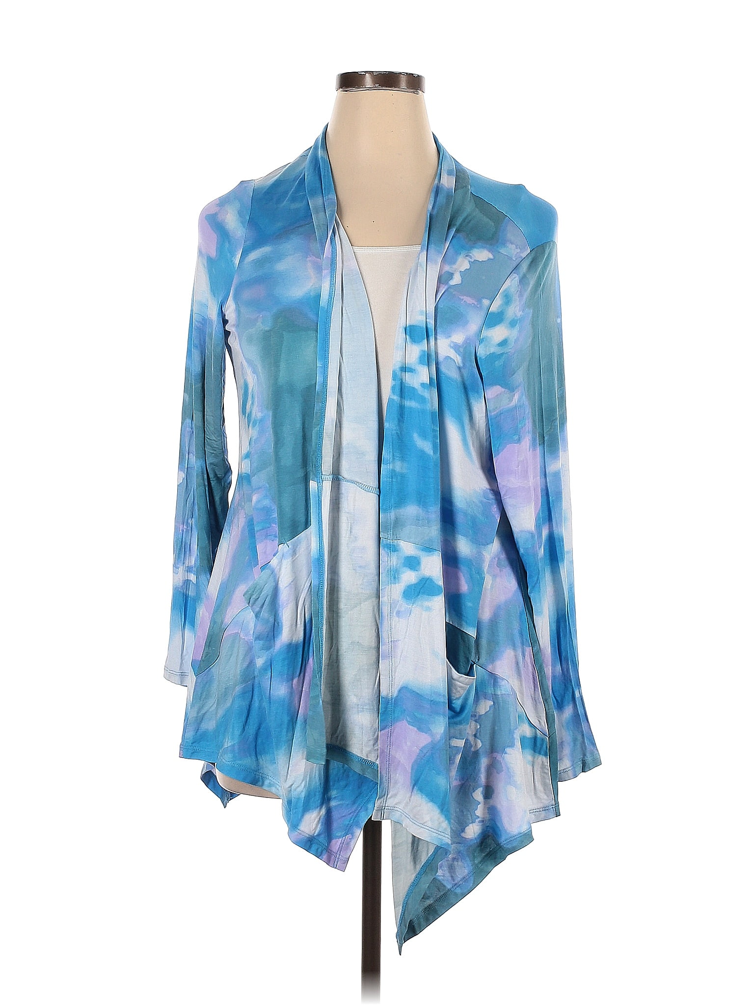 Logo By Lori Goldstein Color Block Multi Color Blue Cardigan Size 1x