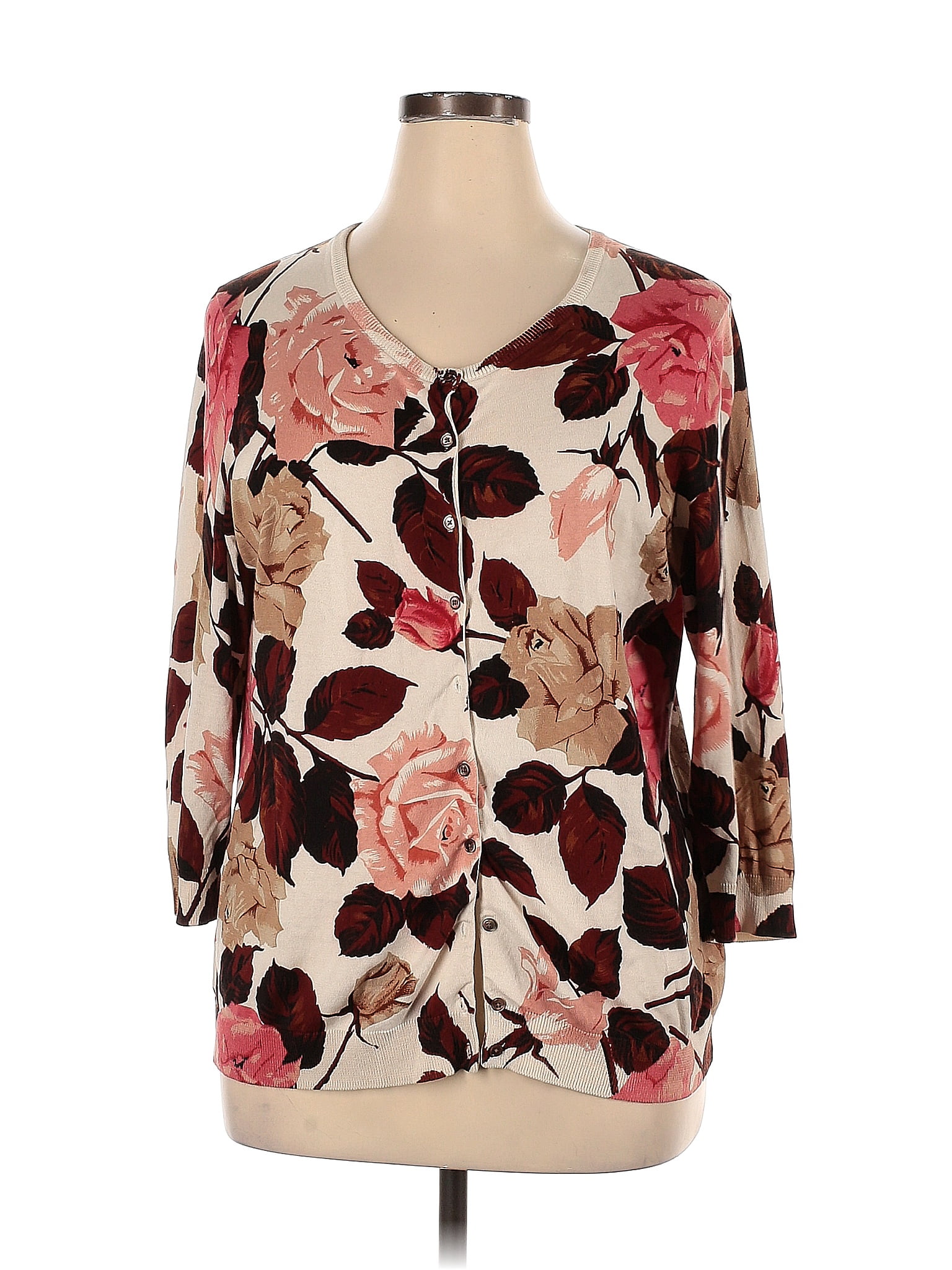 Talbots Color Block Floral Brown Cardigan Size 1X (Plus) - 78% off ...