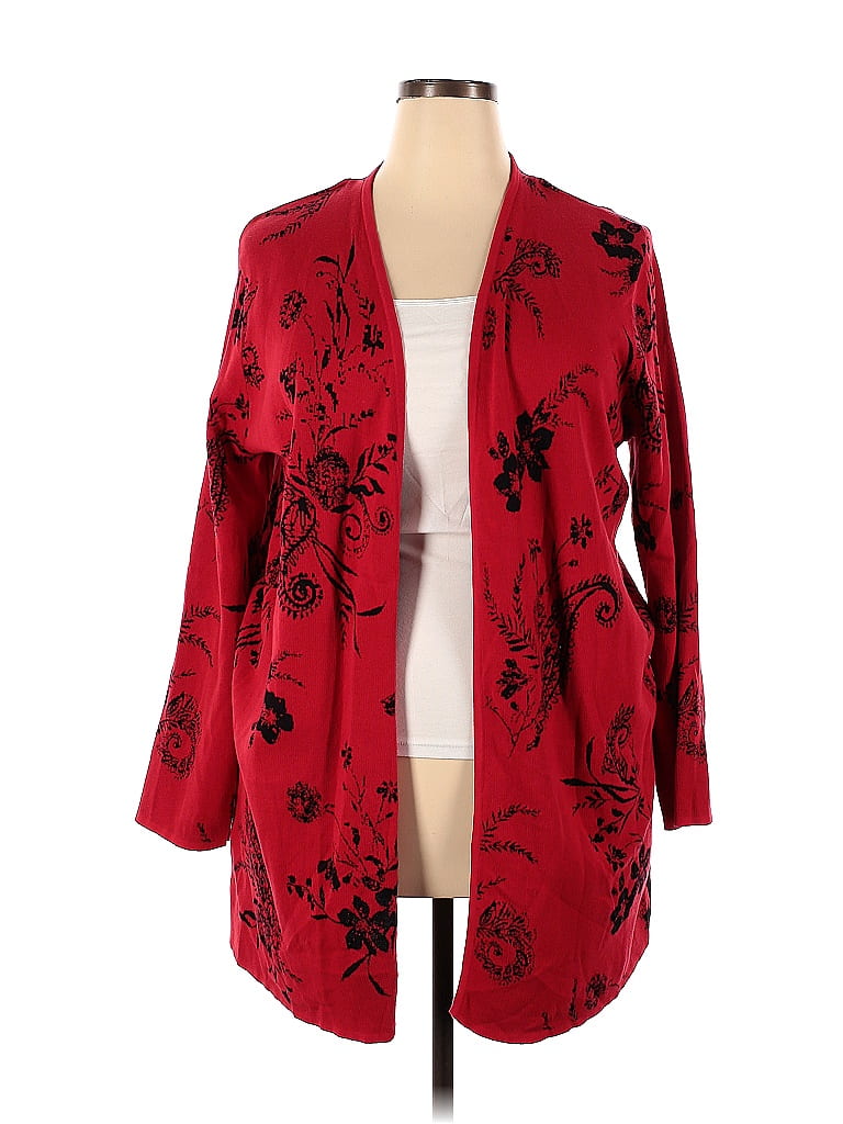 JM Collection Color Block Floral Red Cardigan Size XXL - 56% off | thredUP