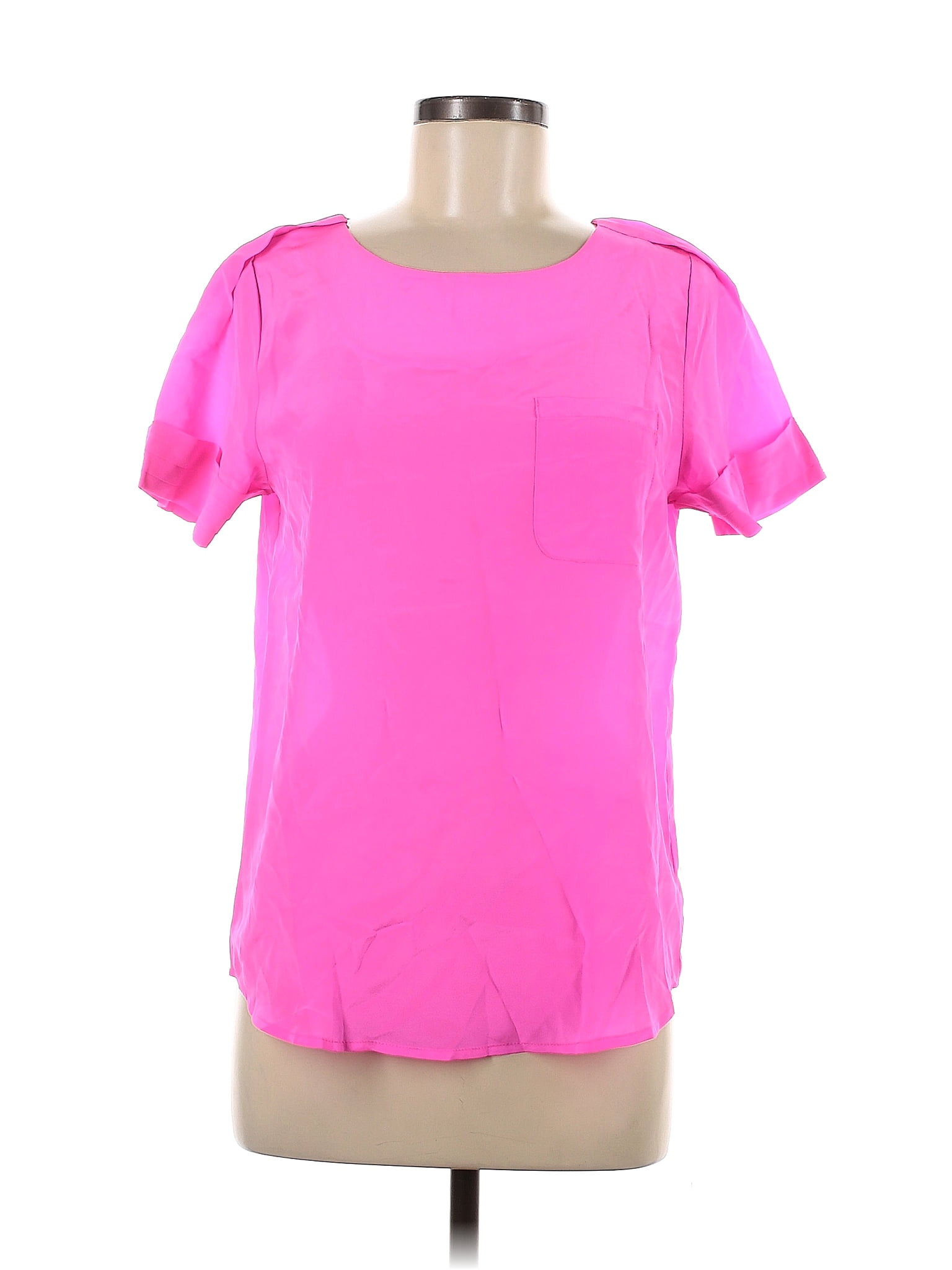 Line And Dot 100 Silk Pink Short Sleeve Blouse Size M 75 Off Thredup