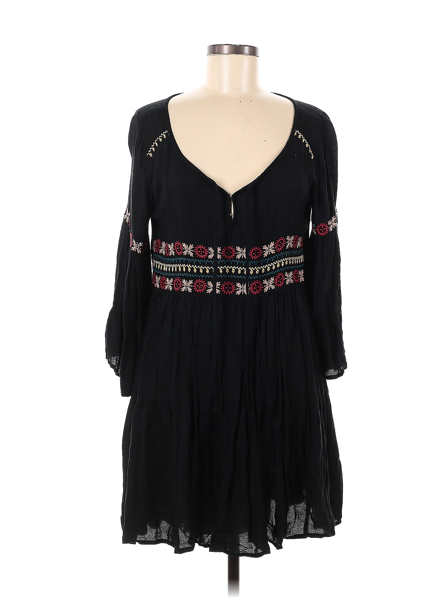 American Eagle Outfitters 100 Viscose Solid Black Casual Dress Size S