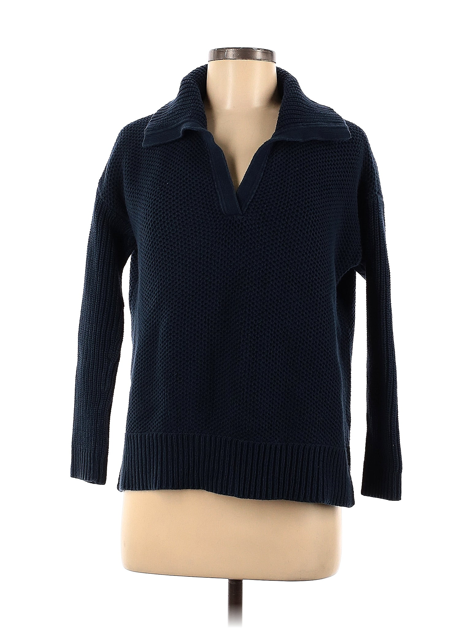 Lauren by Ralph Lauren Color Block Solid Navy Blue Pullover Sweater ...