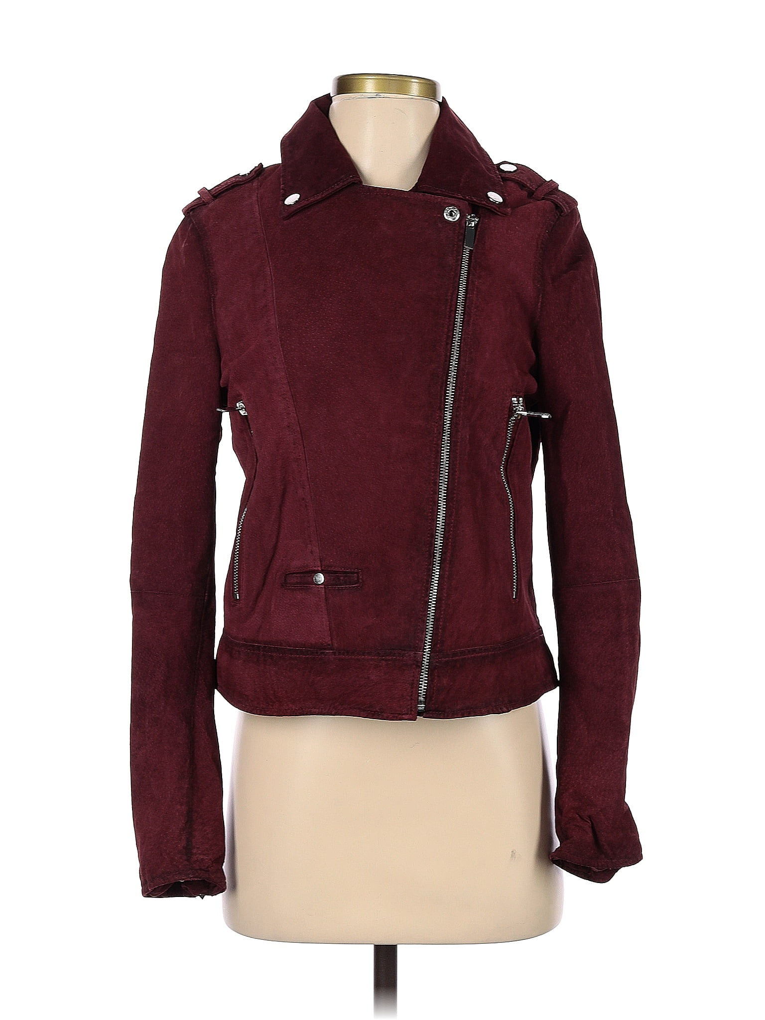 MNG 100% Leather Solid Red Burgundy Leather Jacket Size S - 46% off ...