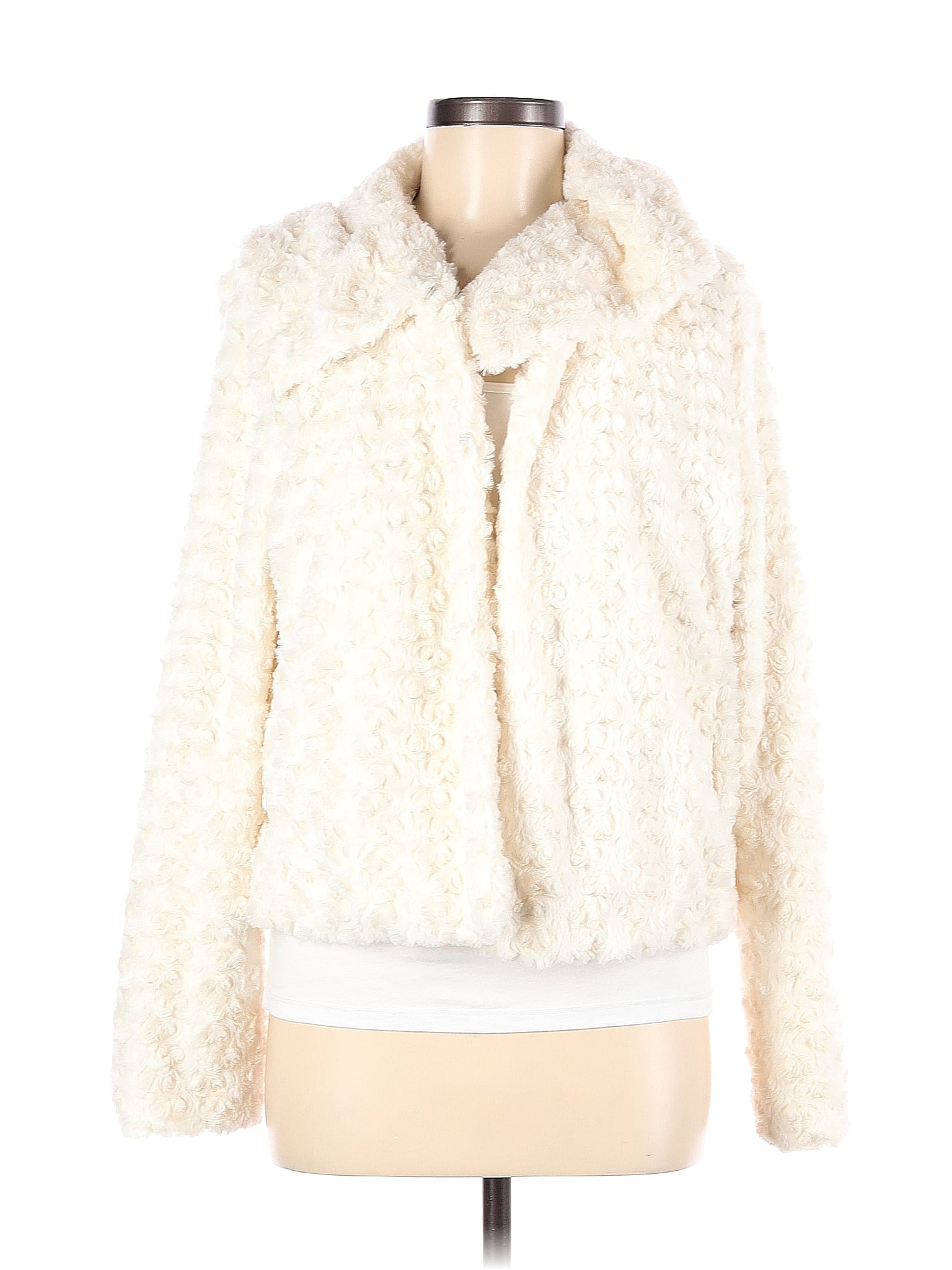 Fever 100 Polyester Solid Ivory Faux Fur Jacket Size L 68 Off Thredup