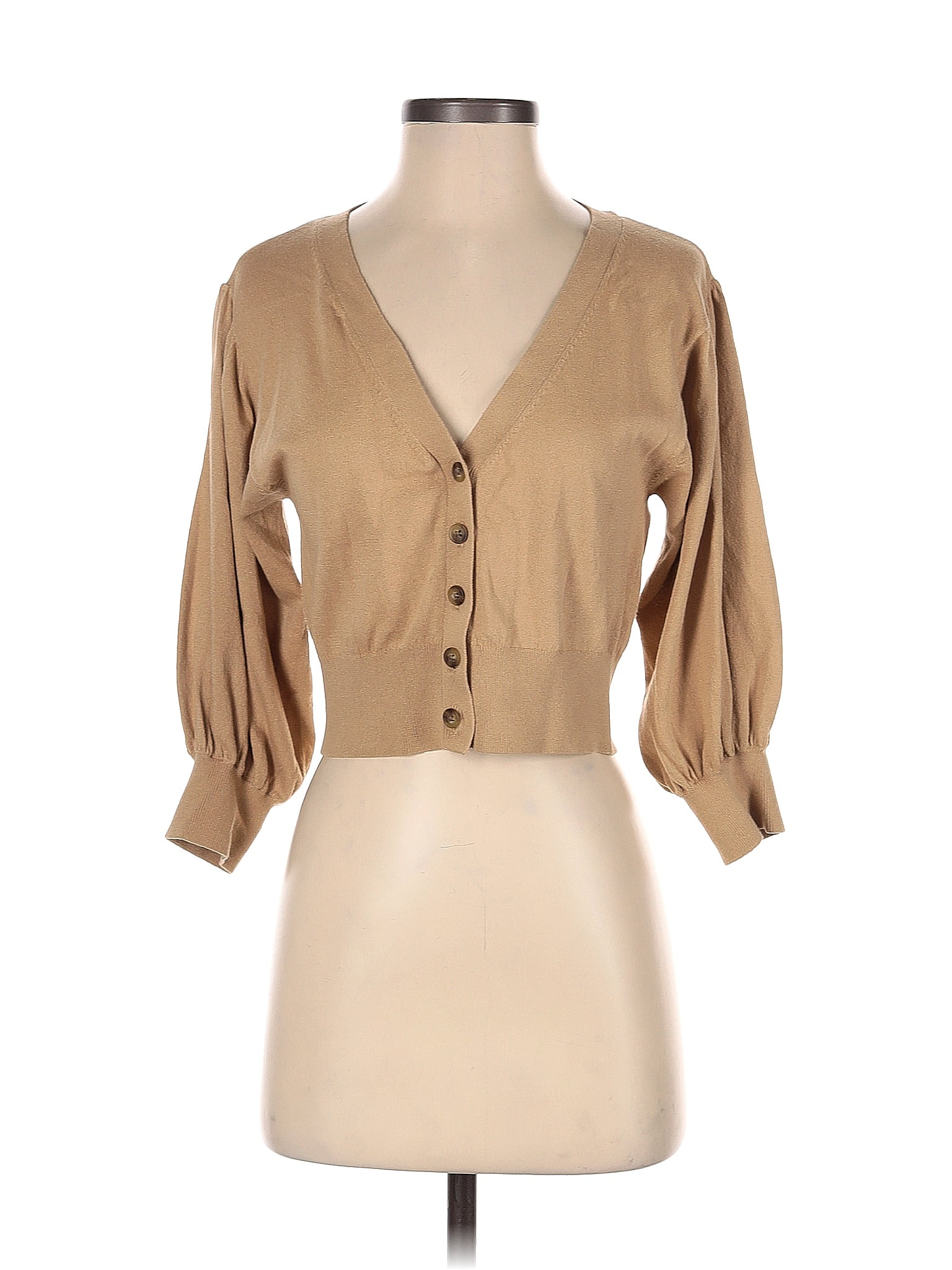 Intermix Color Block Solid Tan Cardigan Size S - 83% off | thredUP