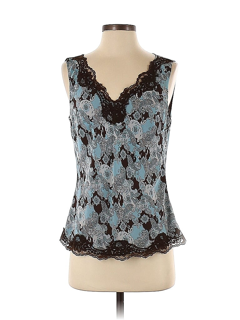 Ann Taylor 100 Silk Floral Blue Sleeveless Silk Top Size 6 71 Off