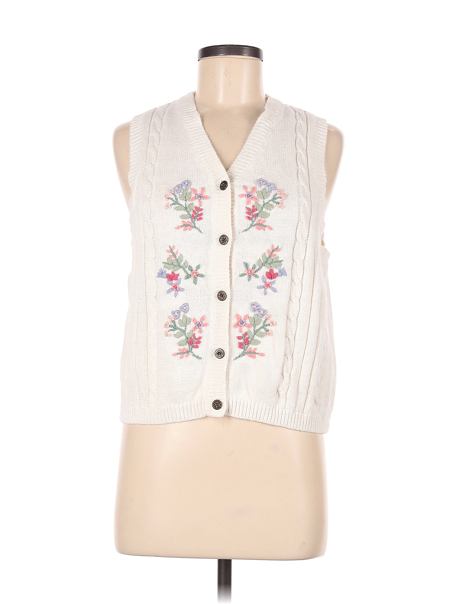 Northern Reflections Color Block Floral White Ivory Cardigan Size M ...
