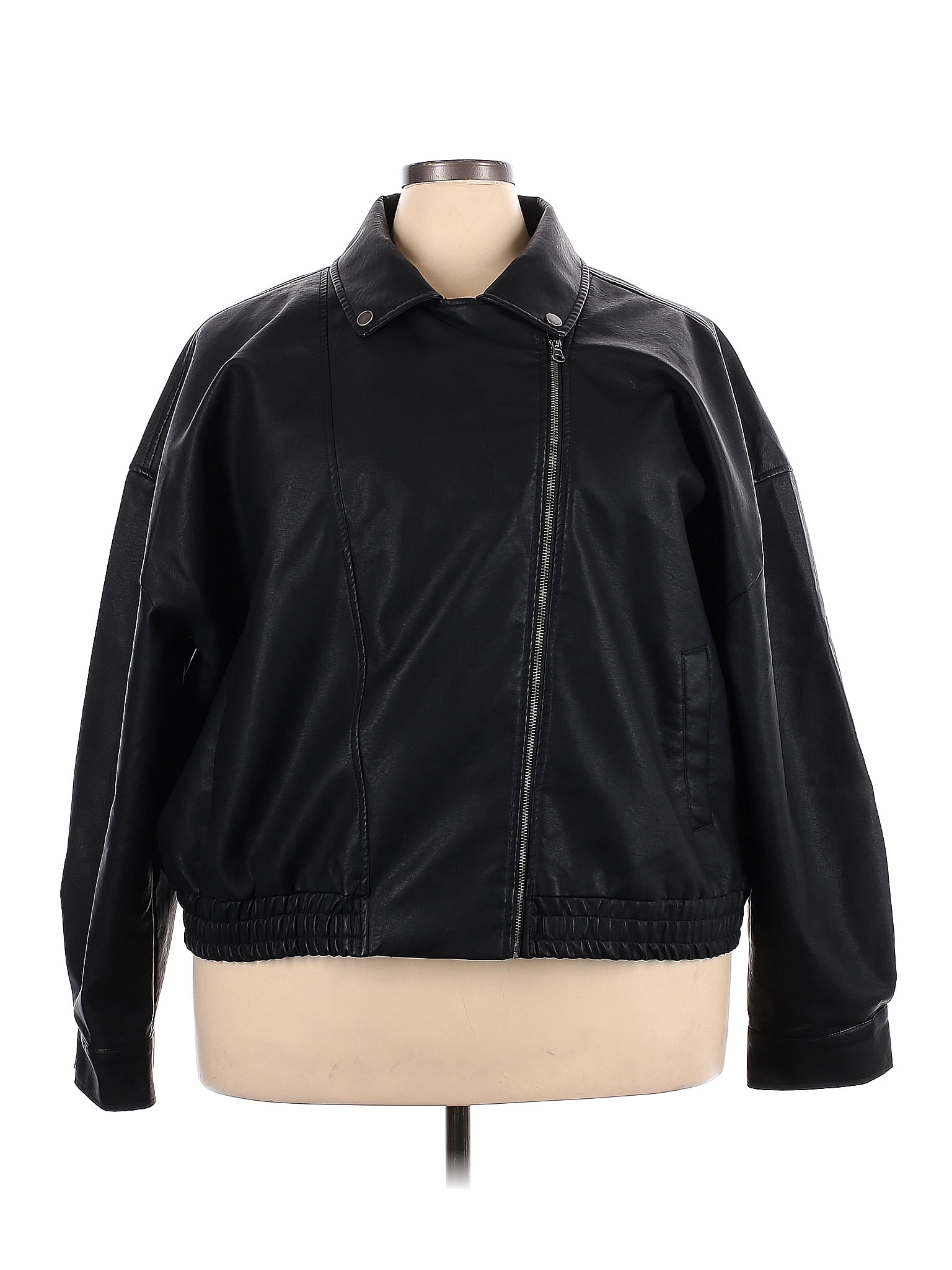 Wild Fable Solid Black Faux Leather Jacket Size 3X (Plus) - 41% off ...