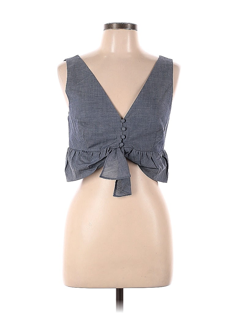 Thakoon Collective Solid Gray Blue Chambray Ruffle Crop Top Size 10 ...