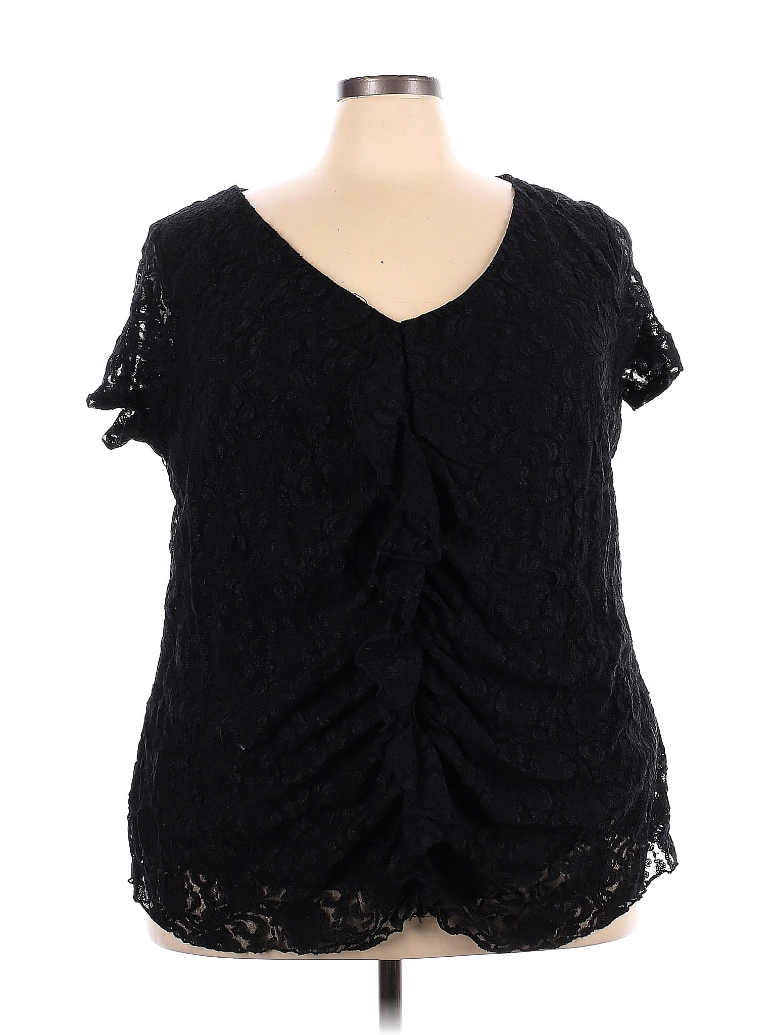 Lane Bryant 100 Nylon Black Short Sleeve Blouse Size 26 28 Plus