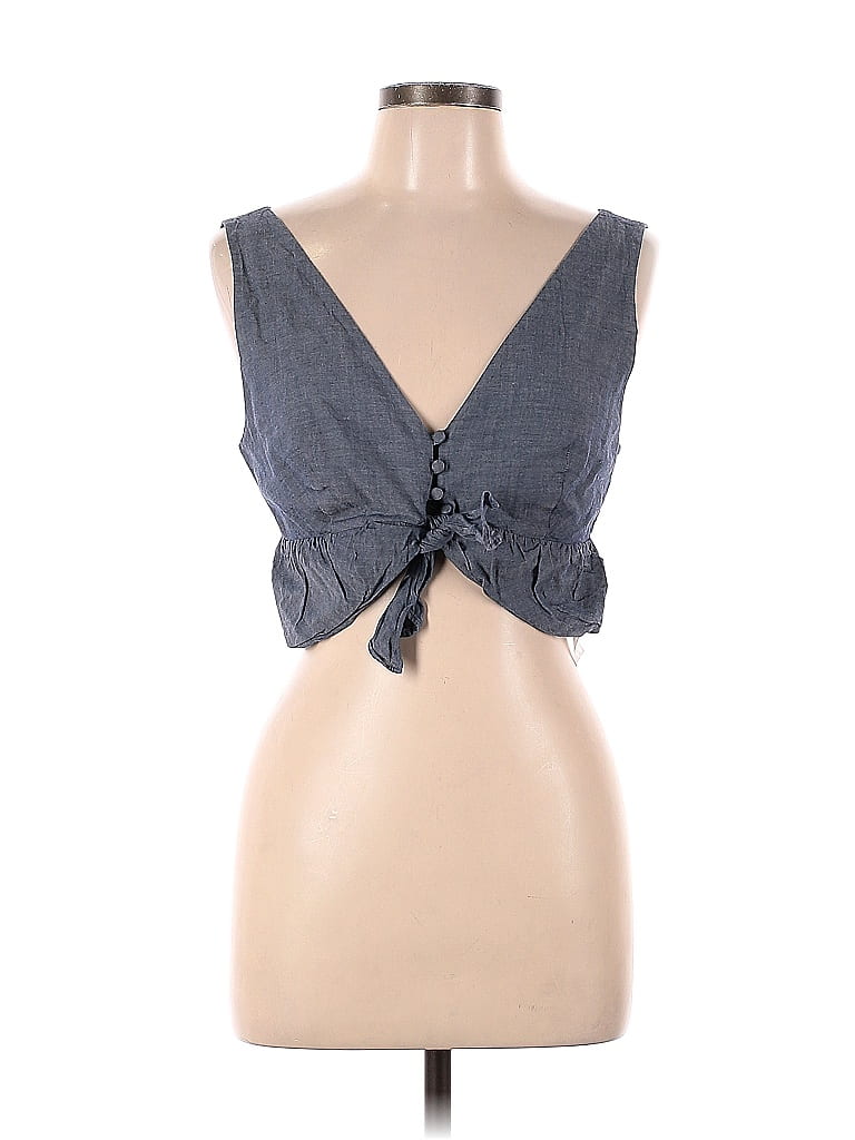 Thakoon Collective Solid Gray Blue Chambray Ruffle Crop Top Size 10 ...
