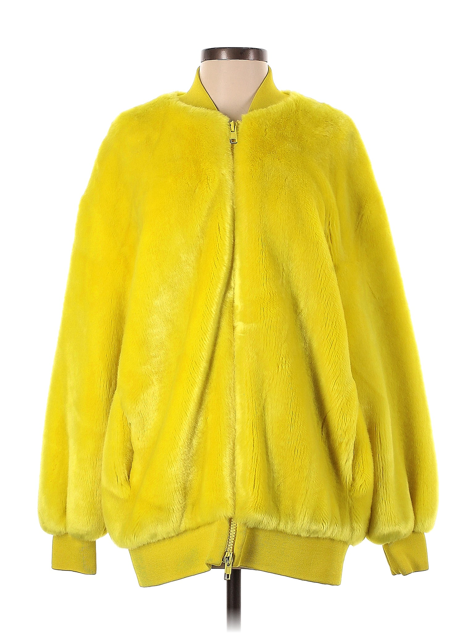 Tibi 100% Acrylic Solid Yellow Luxe Faux Fur Track Jacket Size M - 81% ...