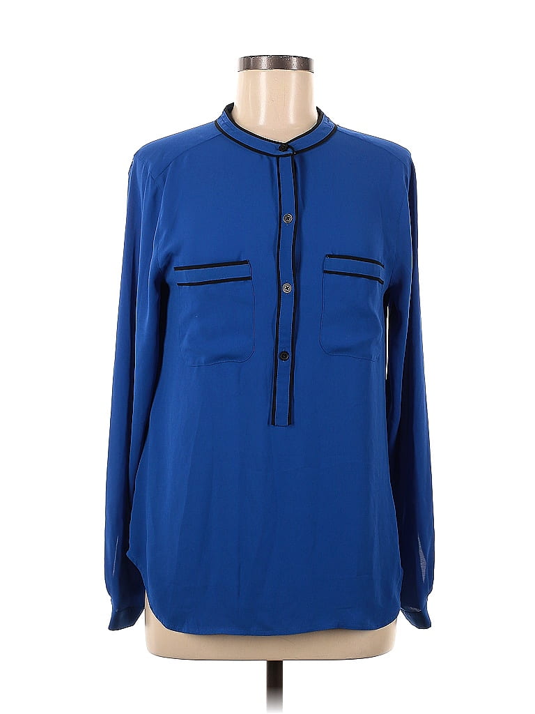 Ann Taylor Loft 100 Polyester Solid Blue Long Sleeve Blouse Size M