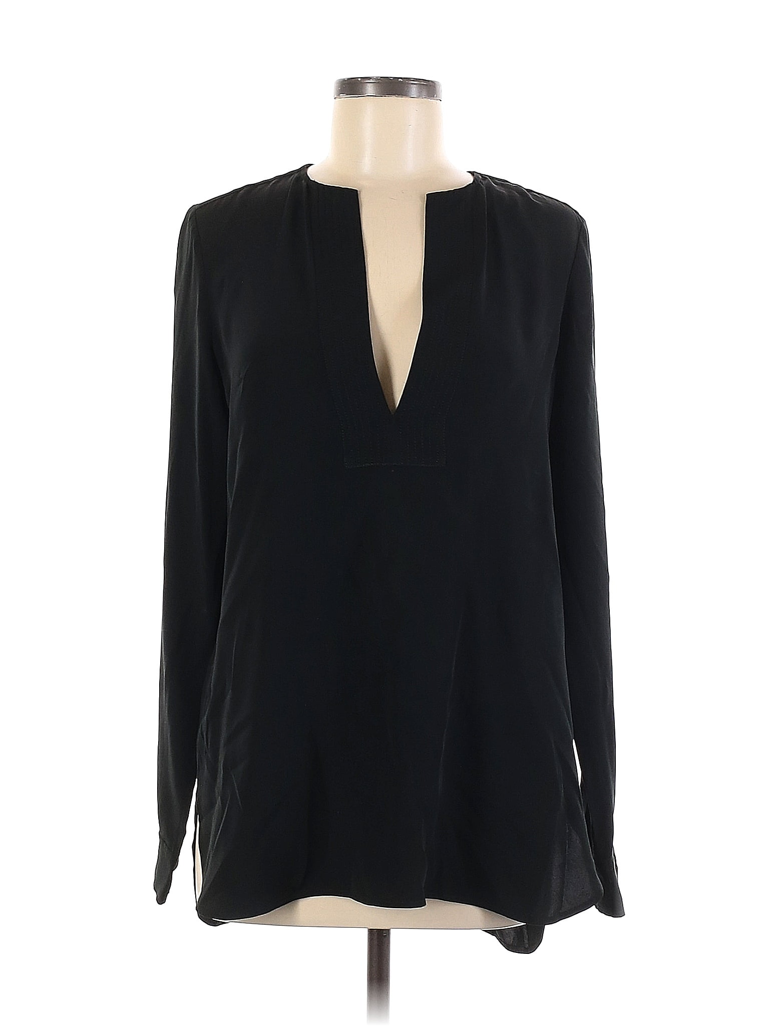 Vince 100 Silk Solid Black Long Sleeve Blouse Size 8 81 Off Thredup