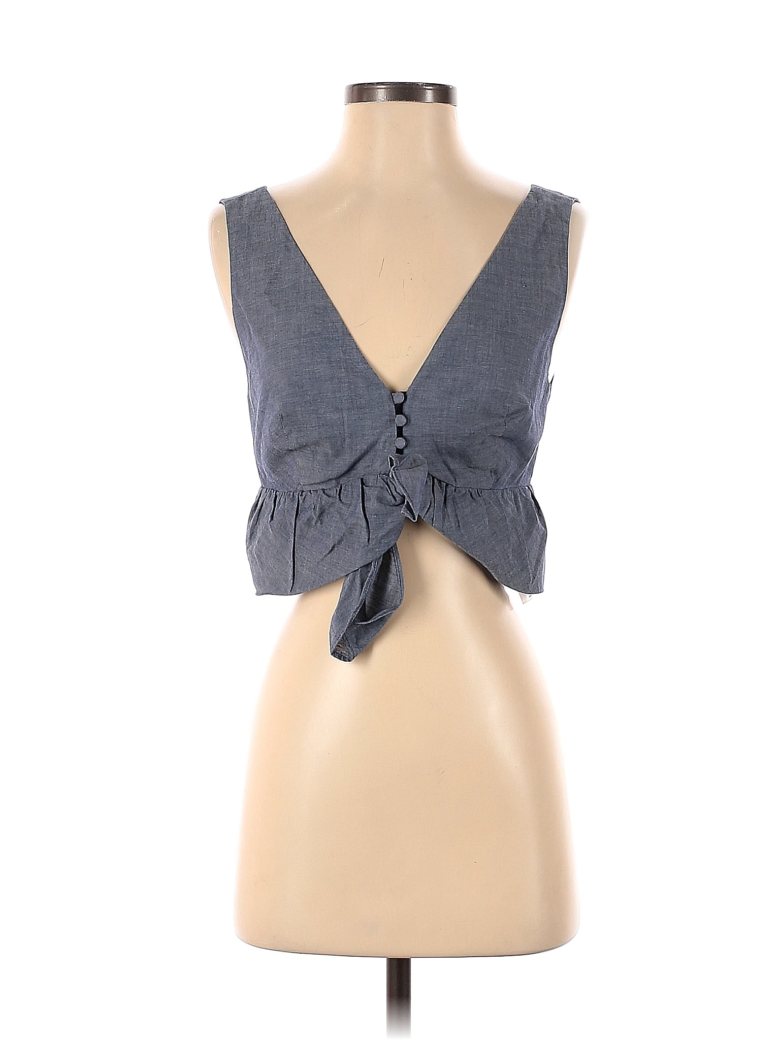 Thakoon Collective Solid Blue Chambray Ruffle Crop Top Size 4 - 80% off ...