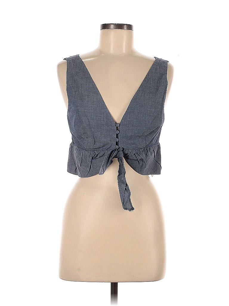 Thakoon Collective Gray Blue Chambray Ruffle Crop Top Size 8 - 80% off ...