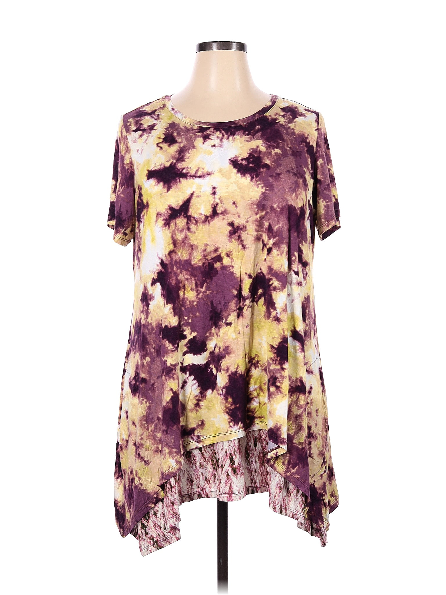 Logo By Lori Goldstein Floral Multi Color Purple Short Sleeve Blouse