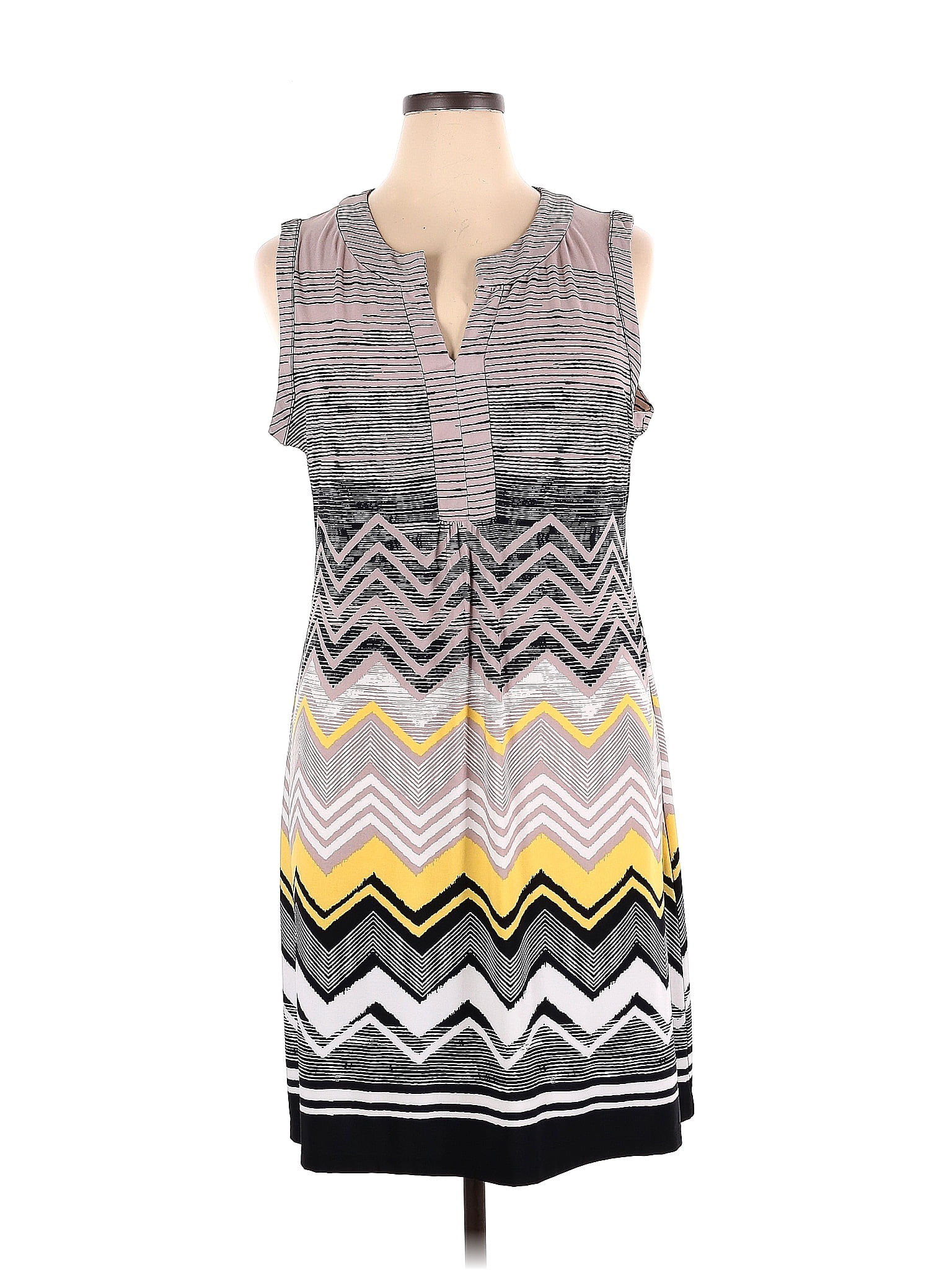 Alfani Chevron Herringbone Chevron Multi Color Gray Casual Dress Size