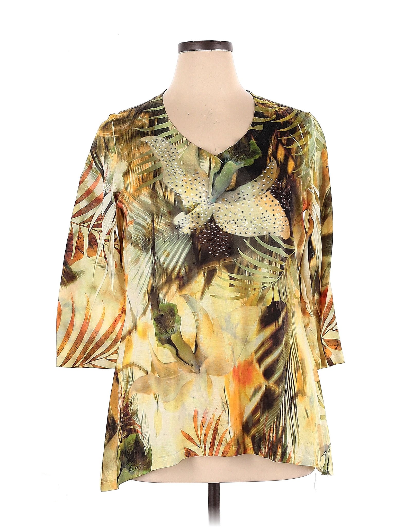 Level Eight 100% Polyester Tropical Gold 3/4 Sleeve Blouse Size XL - 64 ...