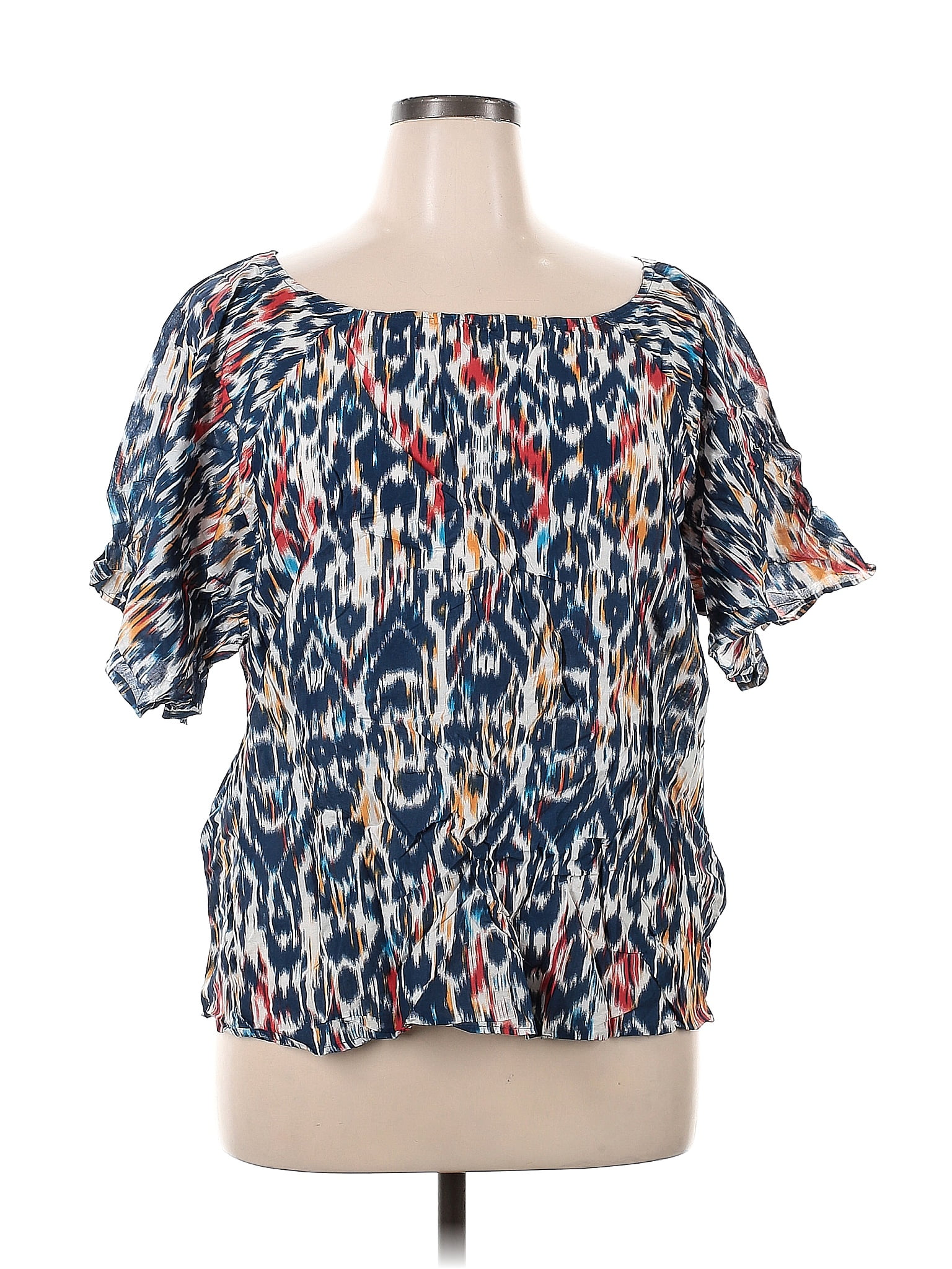 Beachlunchlounge 100 Viscose Multi Color Blue Short Sleeve Blouse Size