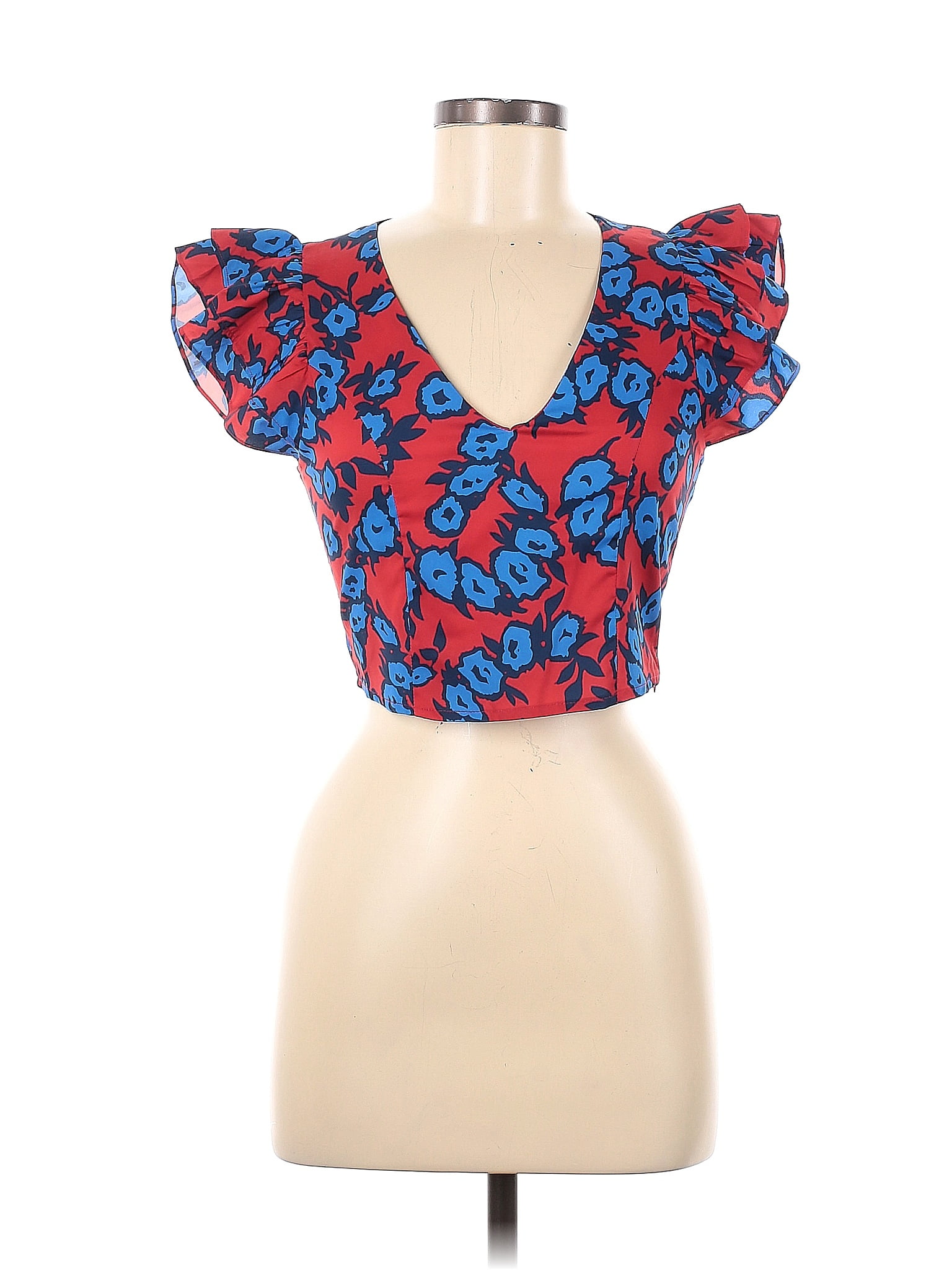 Assorted Brands 100 Polyester Floral Red Short Sleeve Blouse Size S